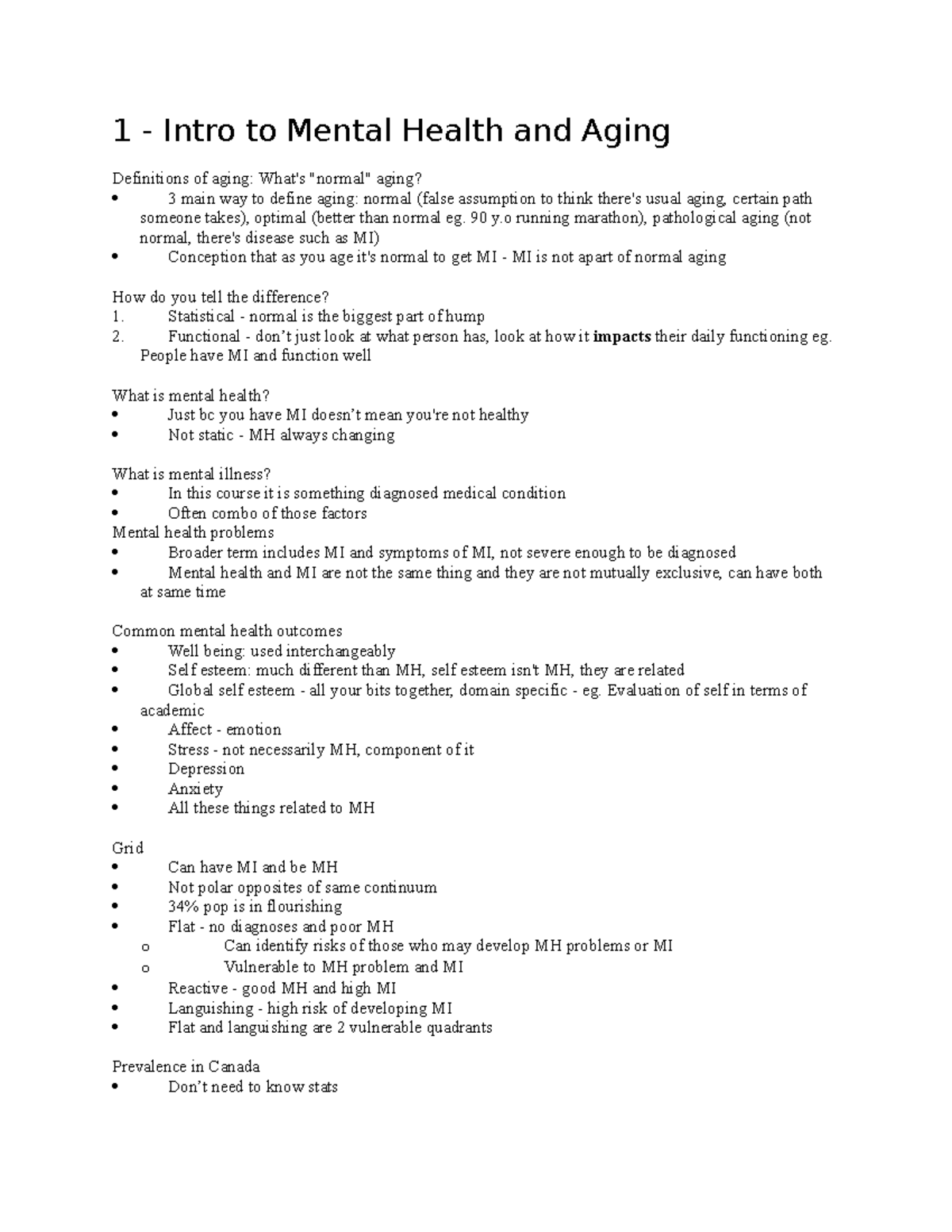 Lecture 1 - Intro to Mental Health and Aging - 1 - Intro to Mental ...