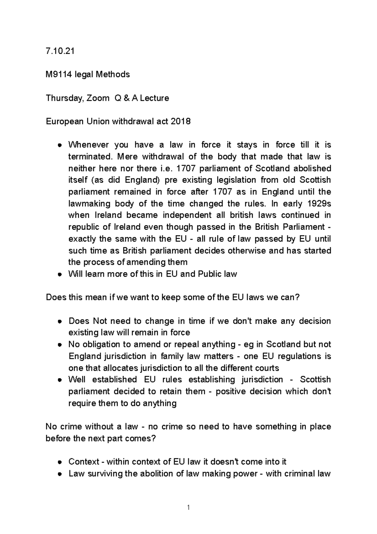 7.10.21 M9114 Legal Methods - 7. M9114 legal Methods Thursday, Zoom Q ...