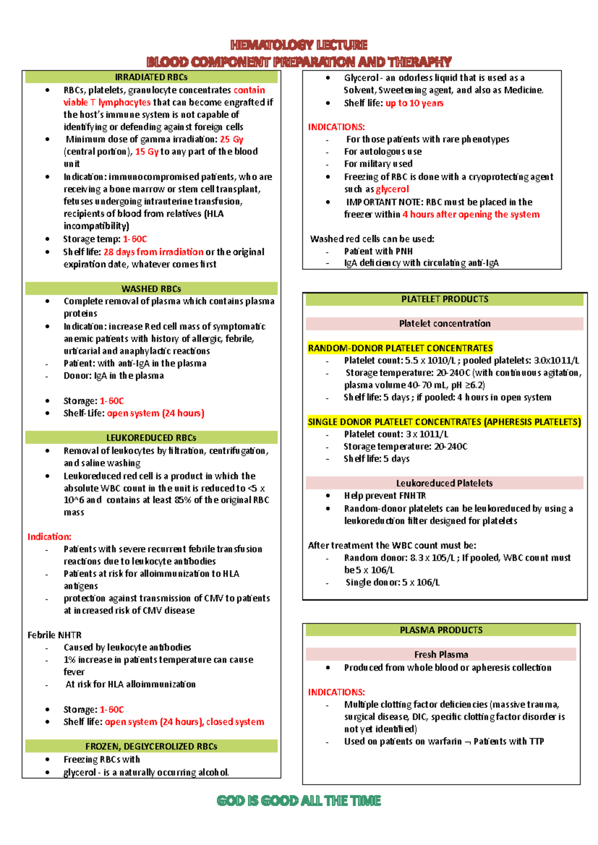 HEMA Blood Components - IRRADIATED RBCs RBCs, platelets, granulocyte ...