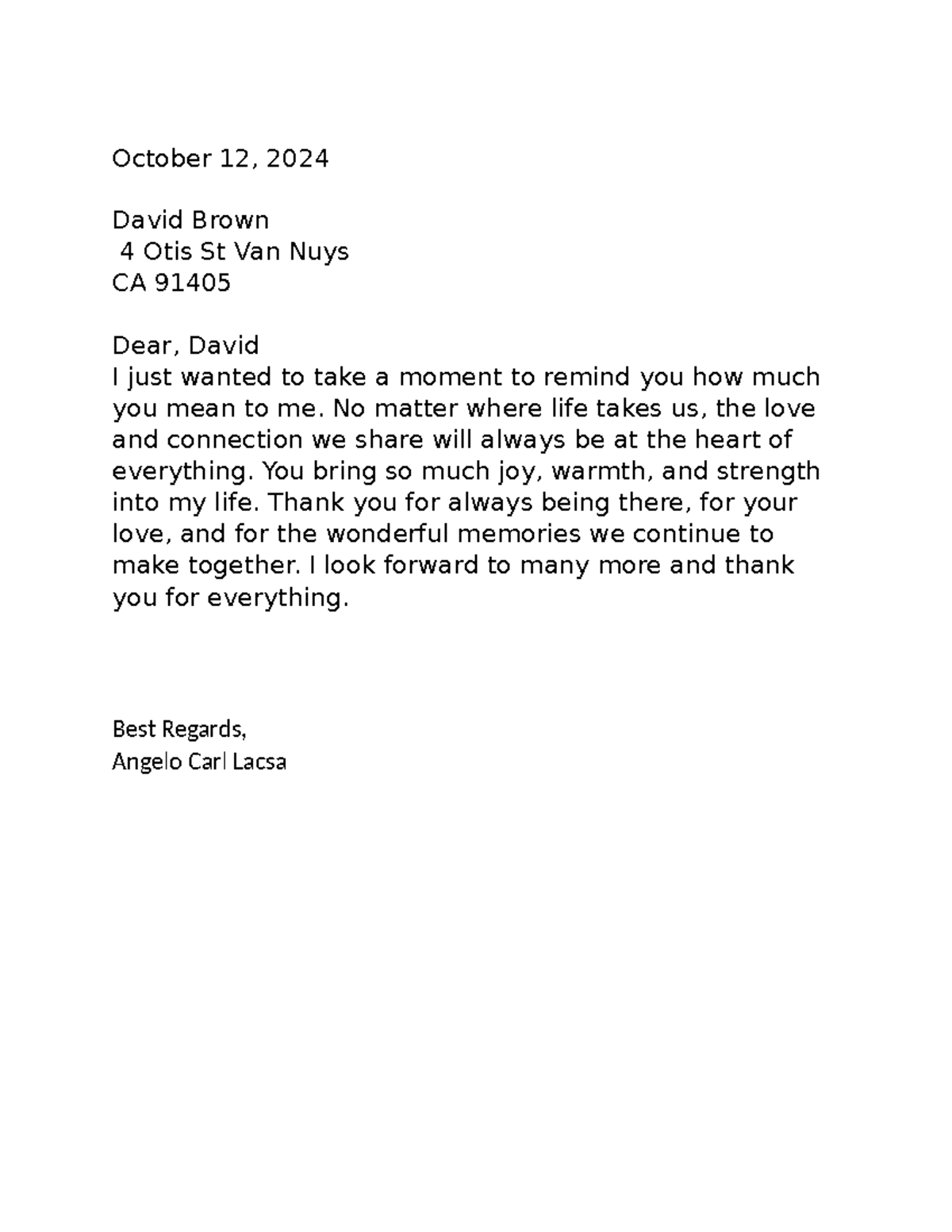 Mail merge - assignment - David Brown 4 Otis St Van Nuys CA 91405 Dear ...