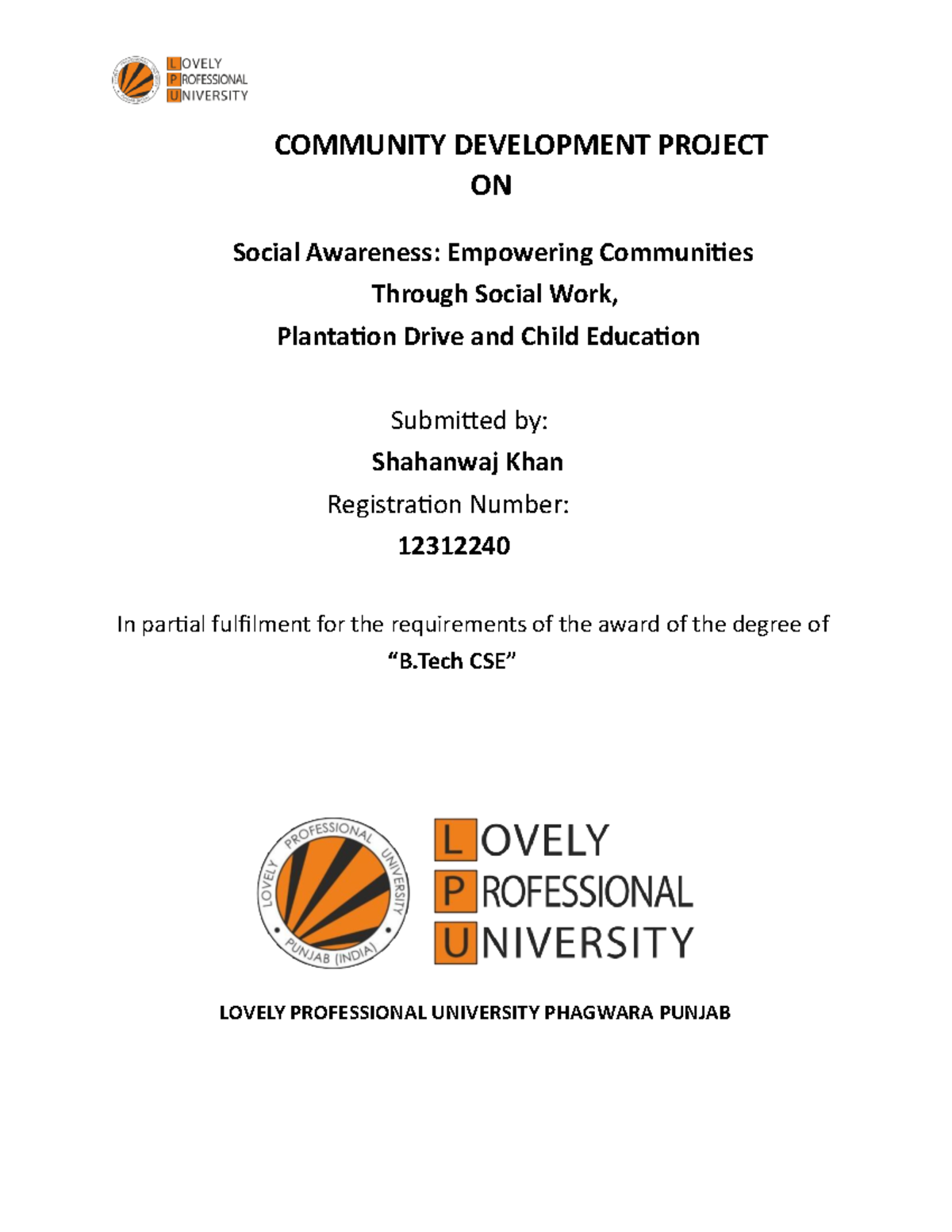 12312240 CDP Report GEN231 - COMMUNITY DEVELOPMENT PROJECT ON Social ...