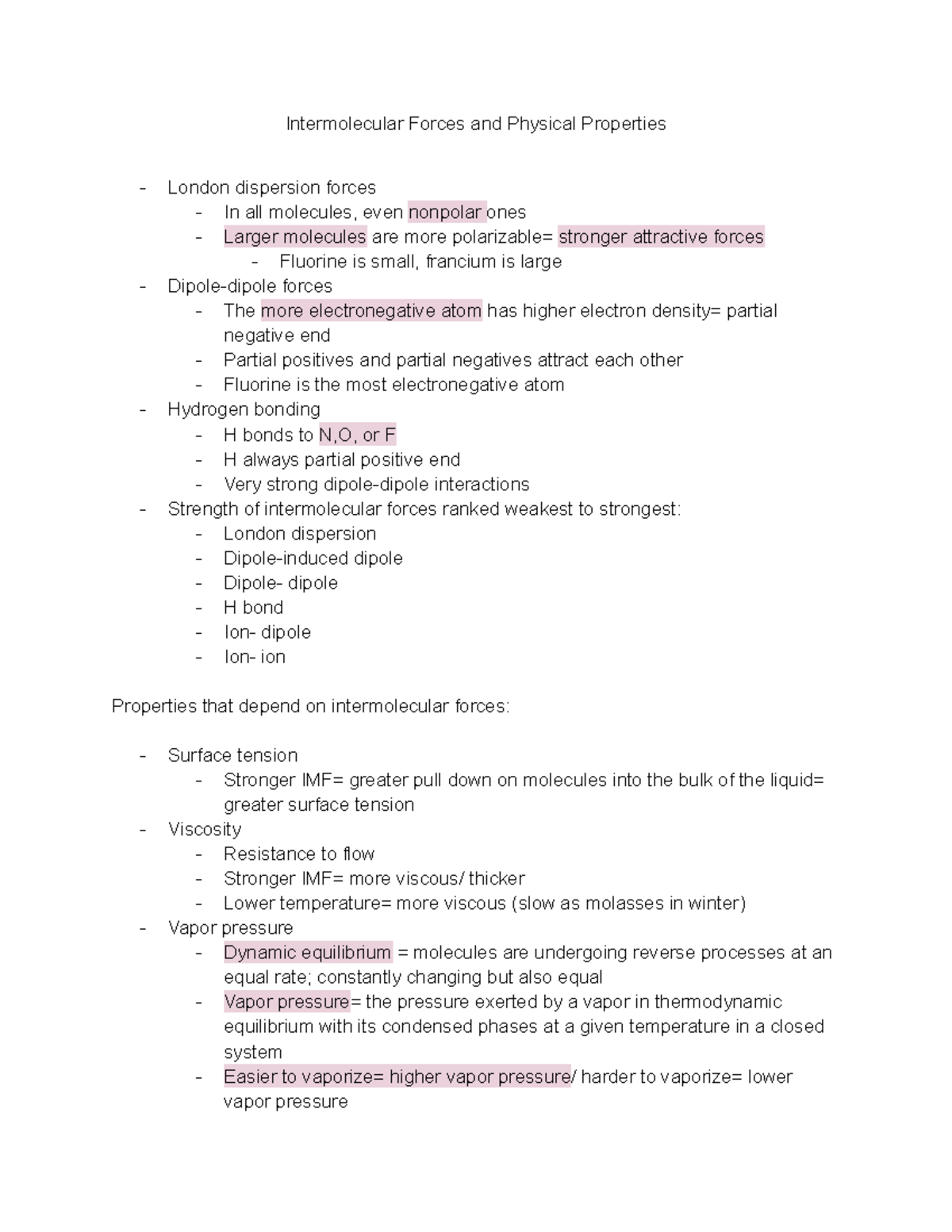 Intermolecular Forces and Physical Properties - Studocu