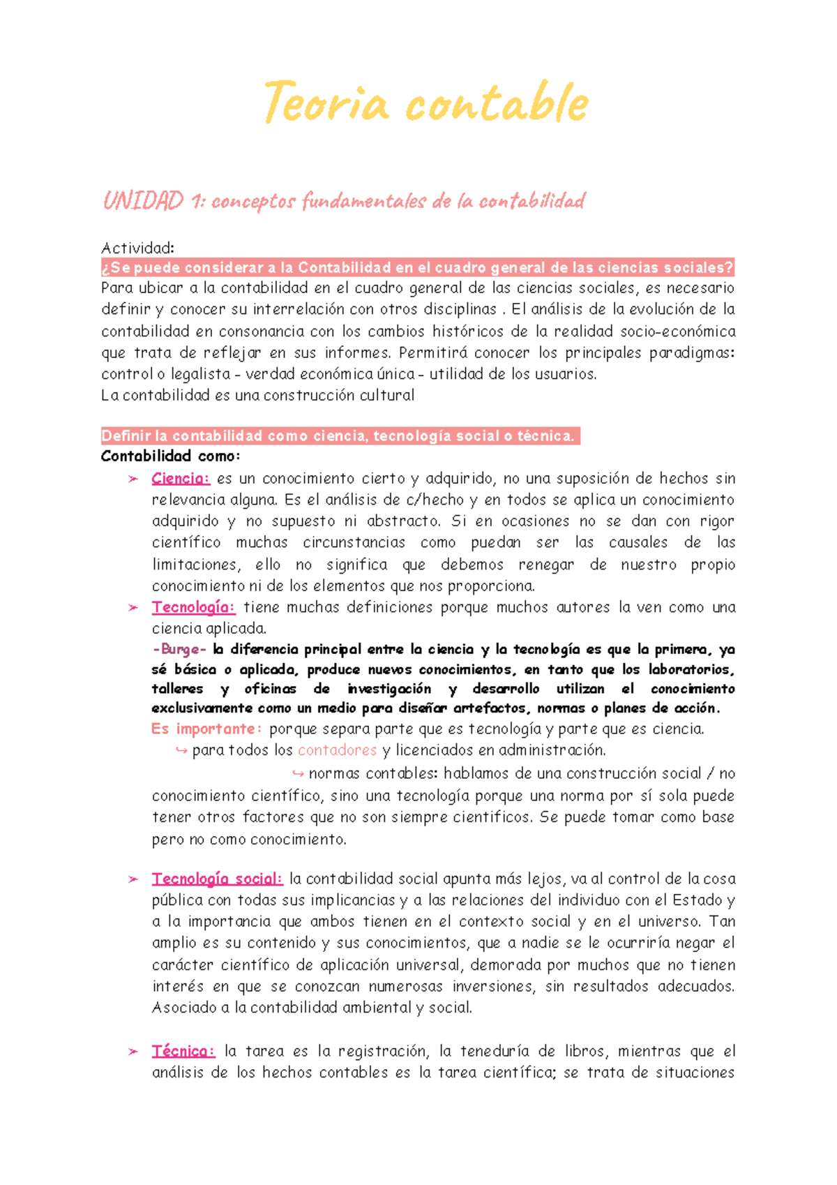 Apuntes de Teoria contable - Teoria contable UNIDAD 1: conceptos ...