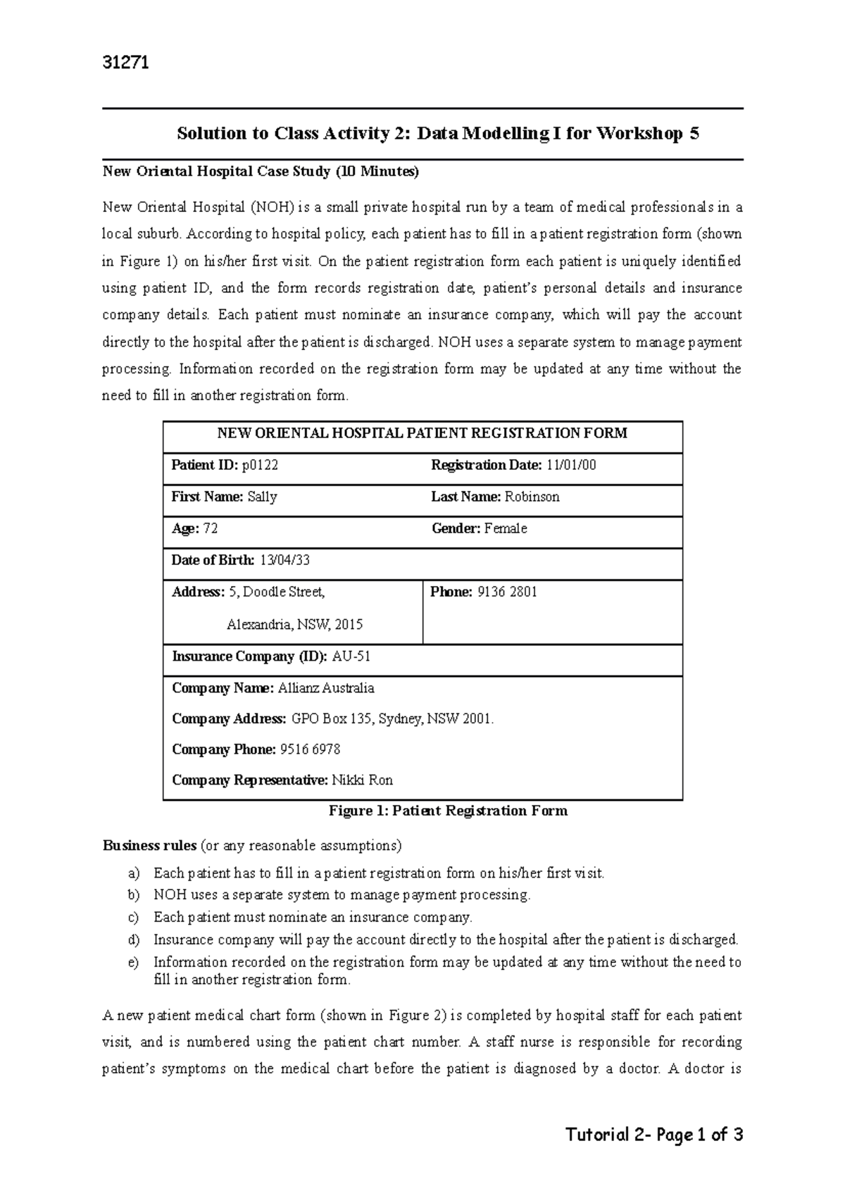 Solution-Class Activity 2 for Workshop 5 - 31271 Solution to Class Activity 2: Data Modelling I ...