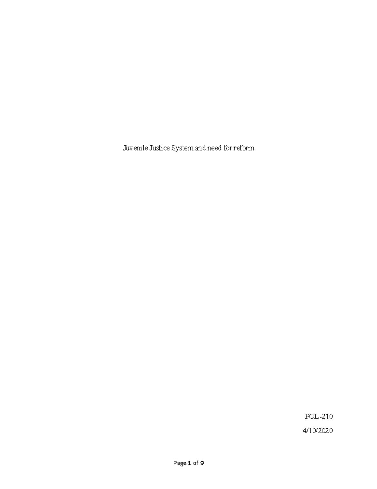 Juvenile Justice paper upload - Juvenile Justice System and need for ...