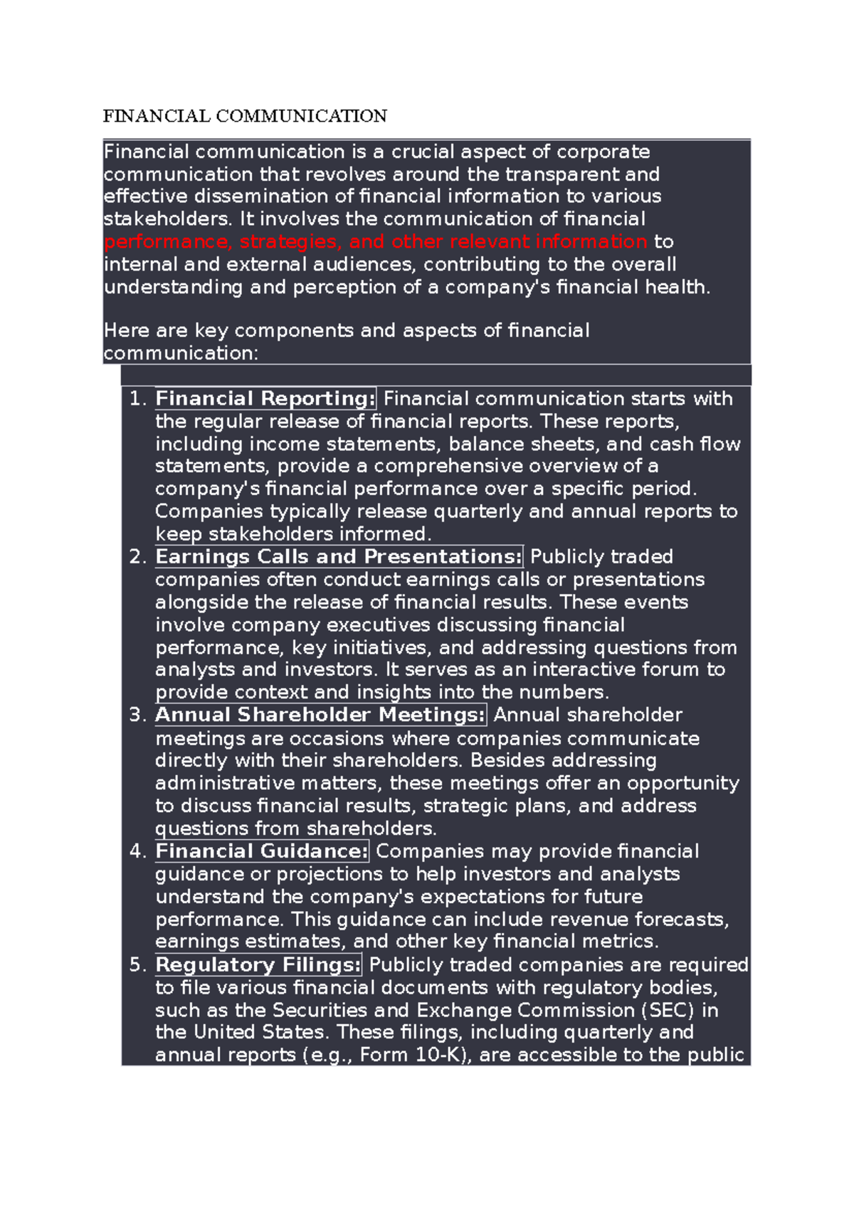 Financial Communication - FINANCIAL COMMUNICATION Financial ...