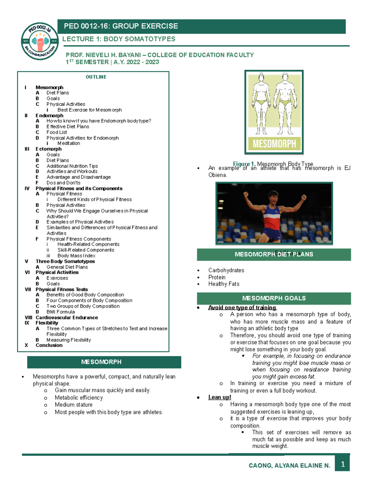 [BAC] PED 0012- Topic 1 Somatotypes - Mesomorphs have a powerful ...