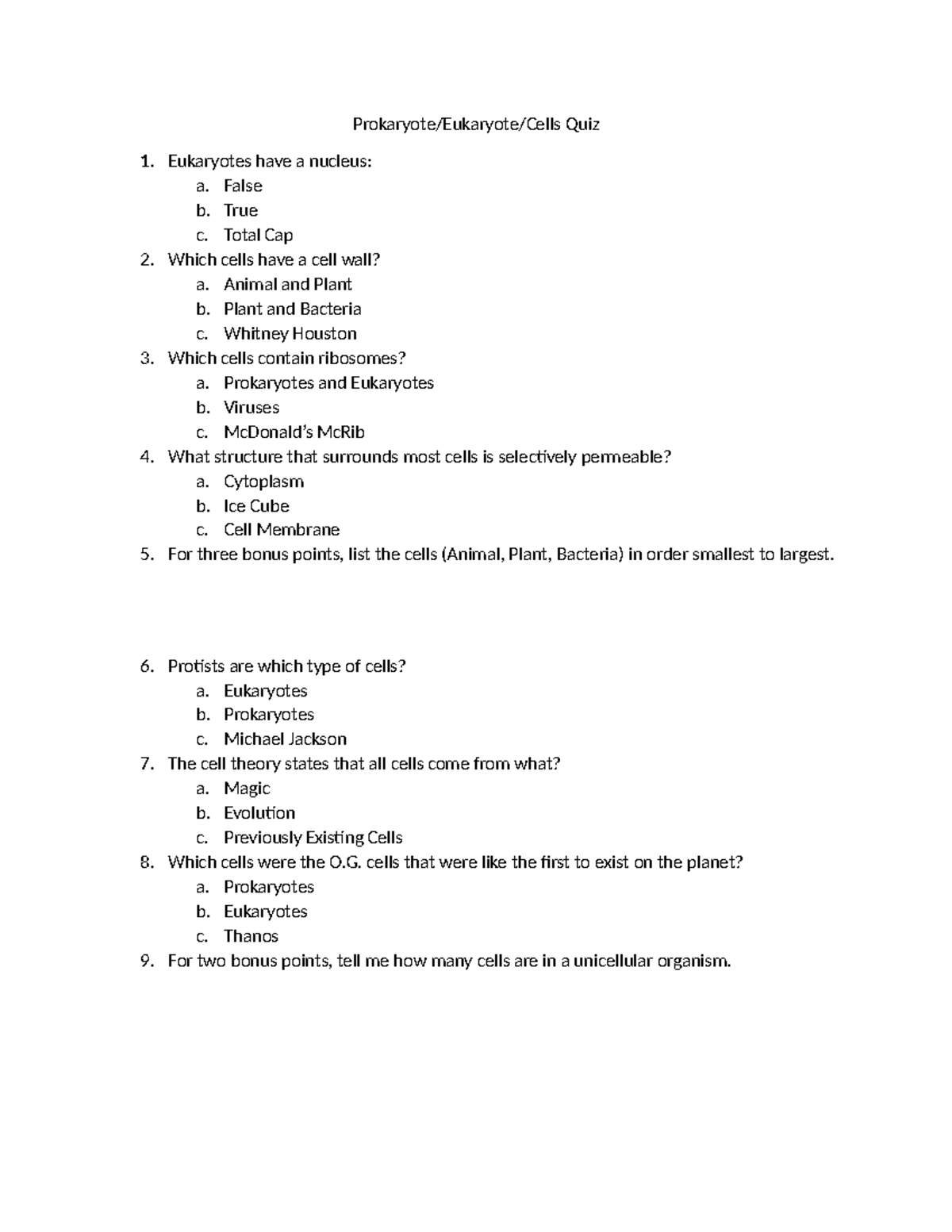 Aidan Mc Laughlin - Prokaryote-Eukaryote-Cells Quiz - Prokaryote ...