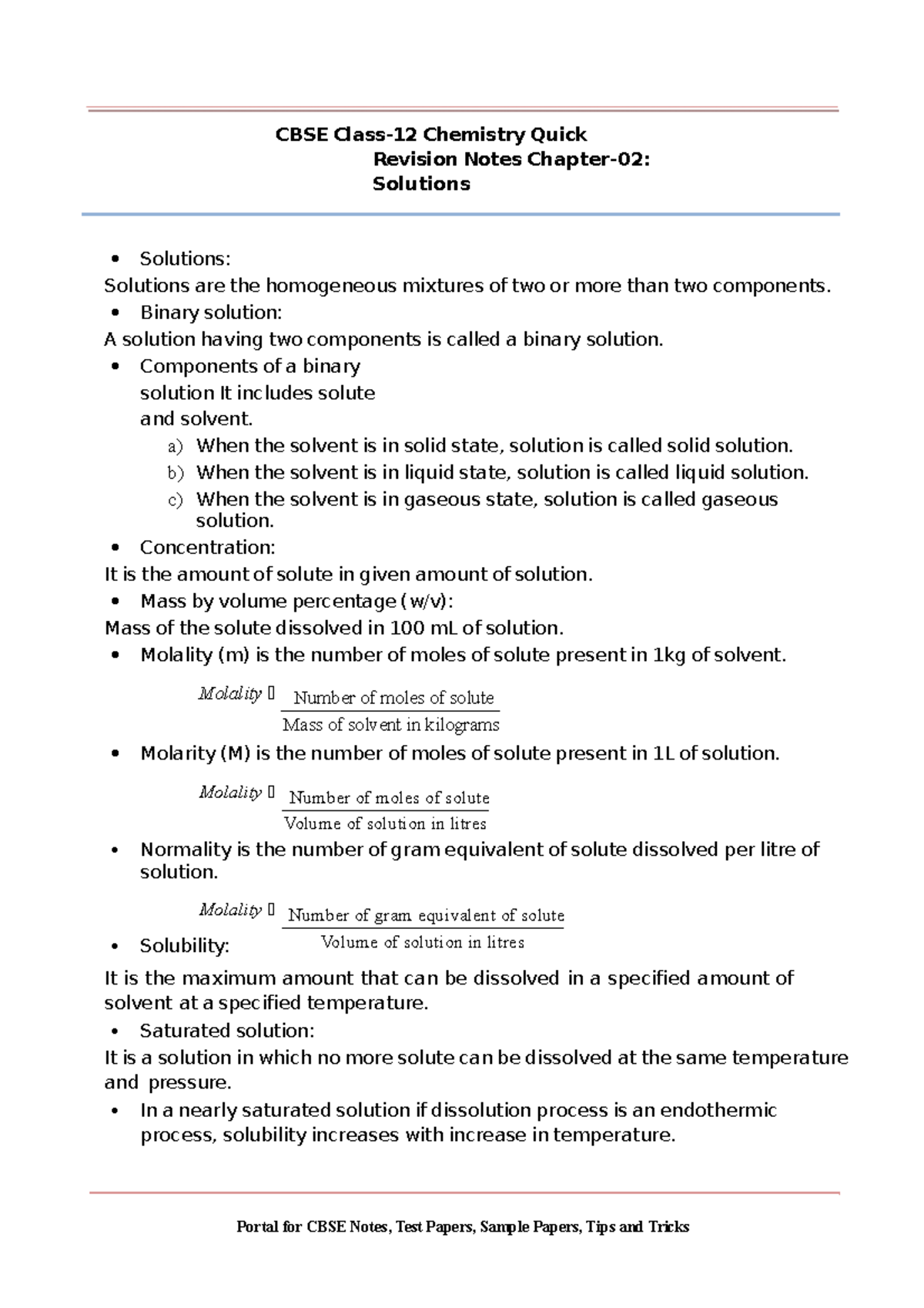 12 chemistry notes ch02 solutions - CBSE Class-12 Chemistry Quick ...