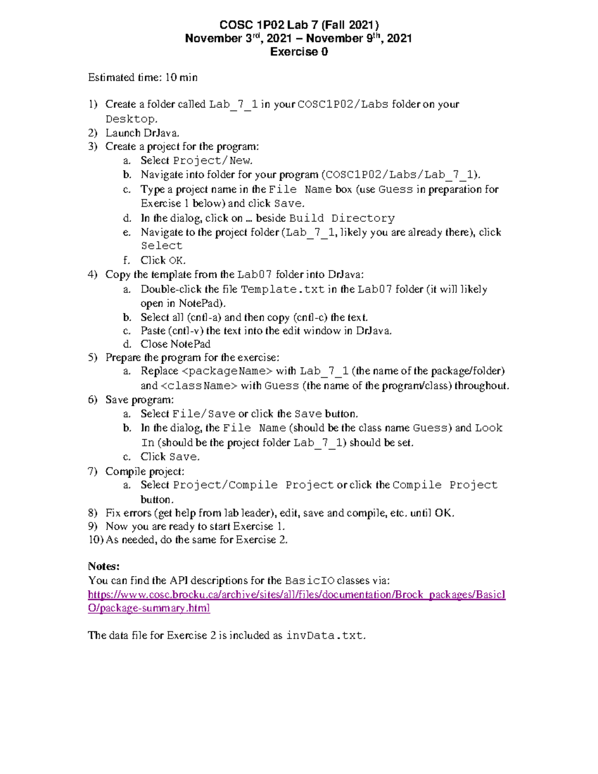 Lab07 - Full solutions to questions and steps! enjoy! - COSC 1P02 Lab 7 ...