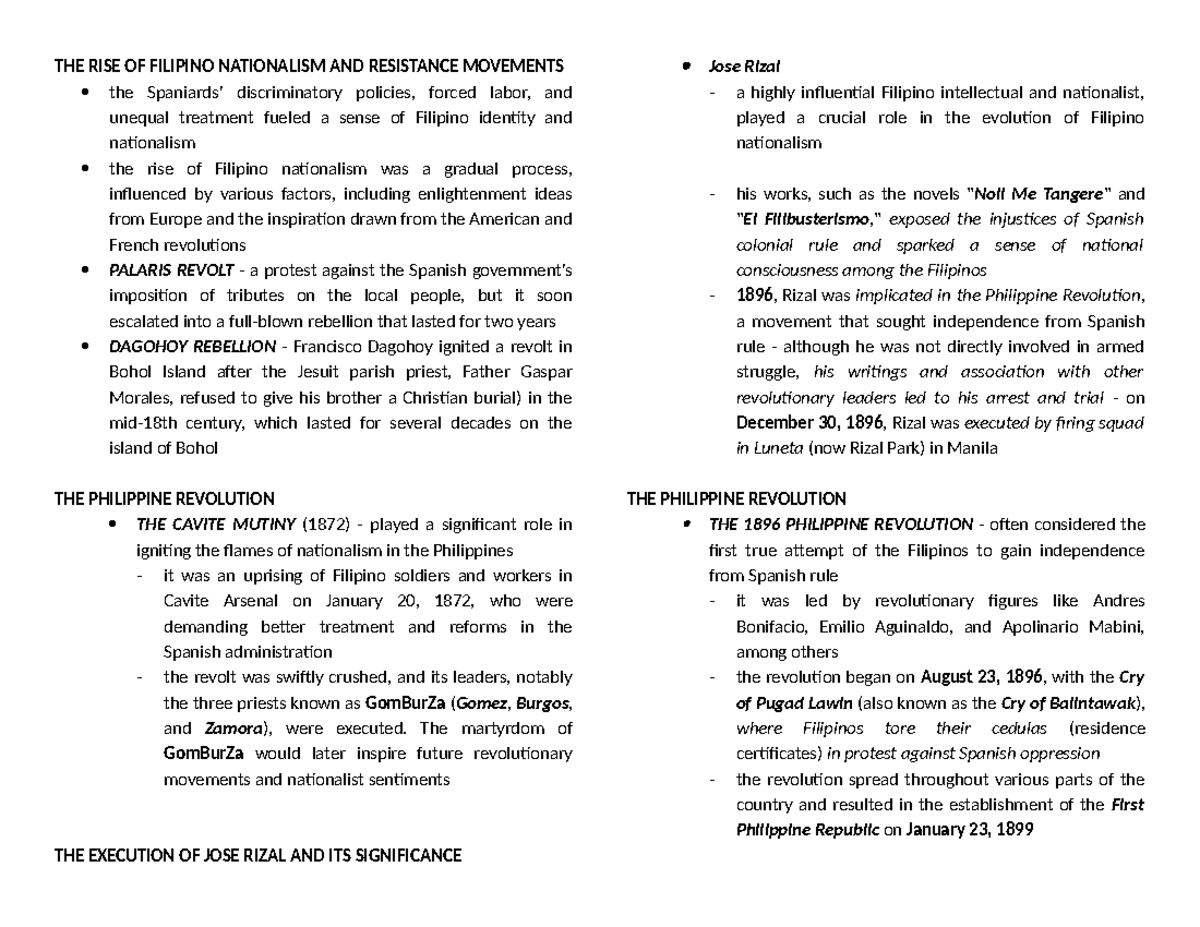 Mid Terms-RPh - THE RISE OF FILIPINO NATIONALISM AND RESISTANCE ...