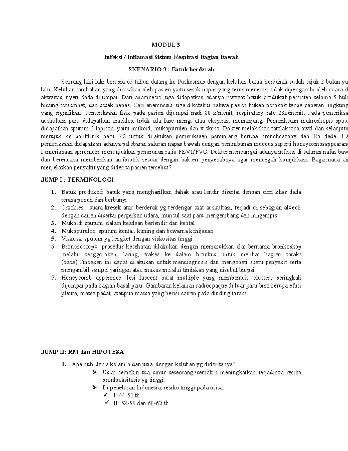 Notulensi modul 3 - Tutorial - MODUL 3 Infeksi / Inflamasi Sistem Respirasi Bagian Bawah ...