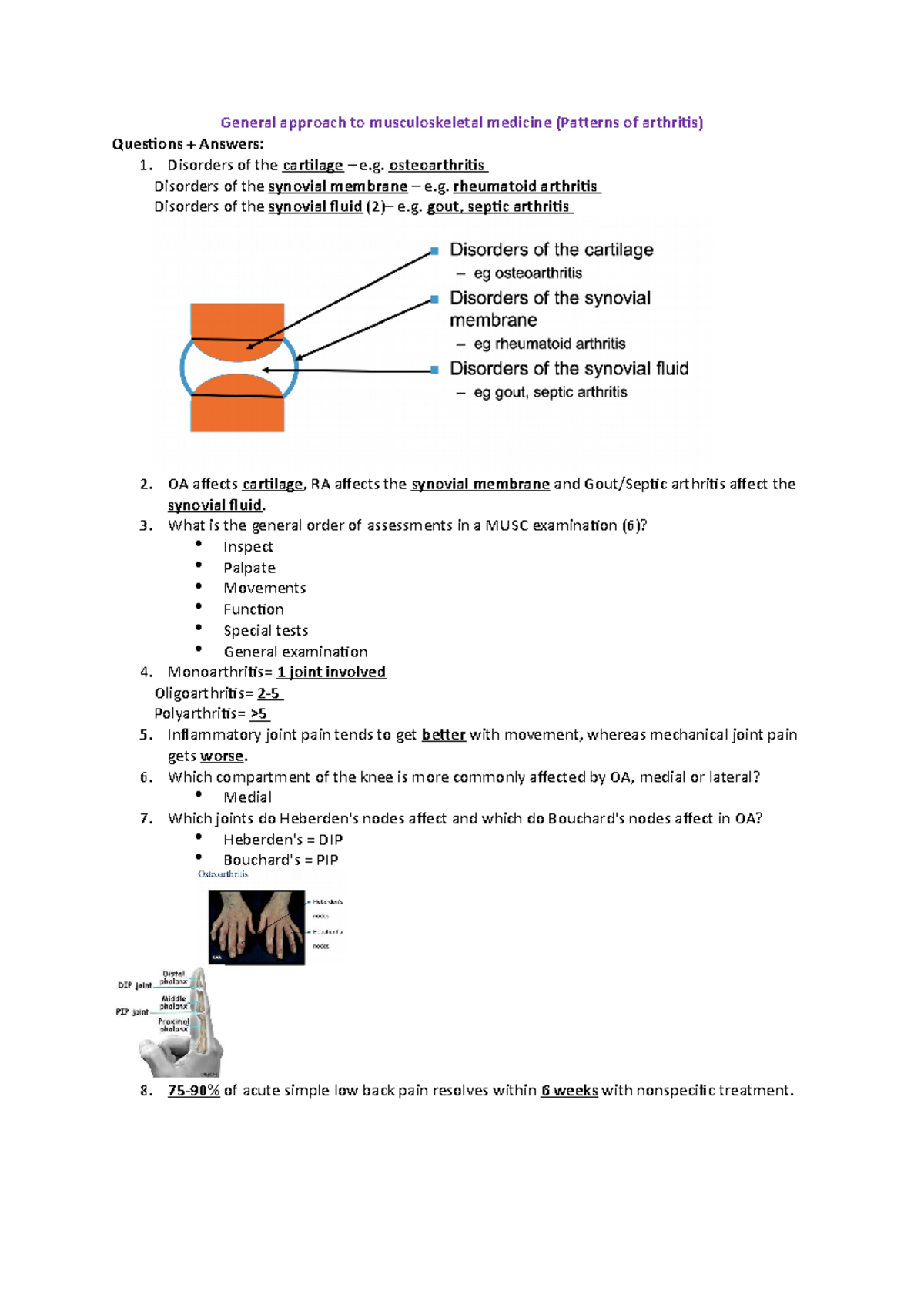 General approach to musculoskeletal medicine (Patterns of arthritis ...