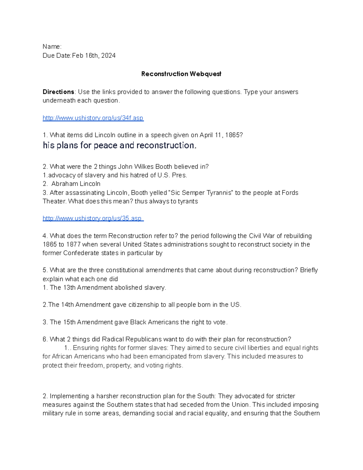 Copy of Hooten Reconstuction Webquest - Name: Due Date:Feb 16th, 2024 ...