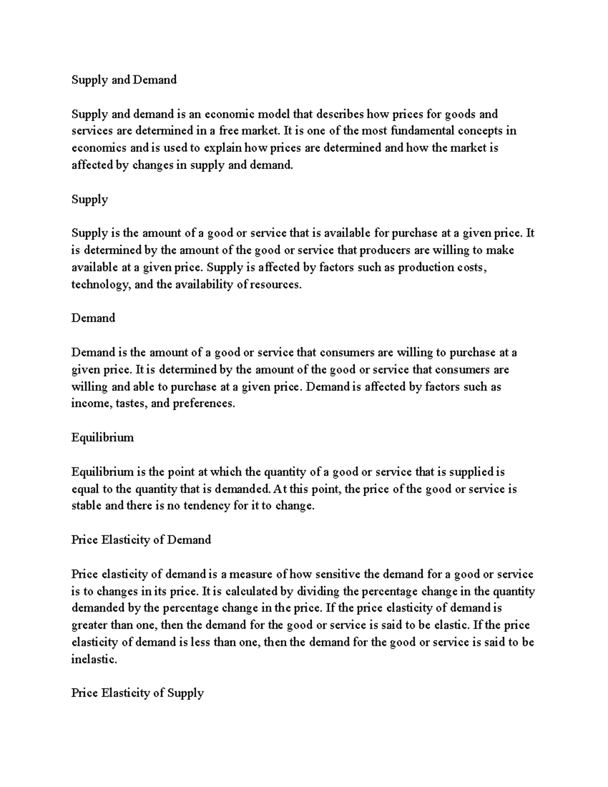 Supply and Demand pt 2 - study sheet on price elasticity - Supply and ...