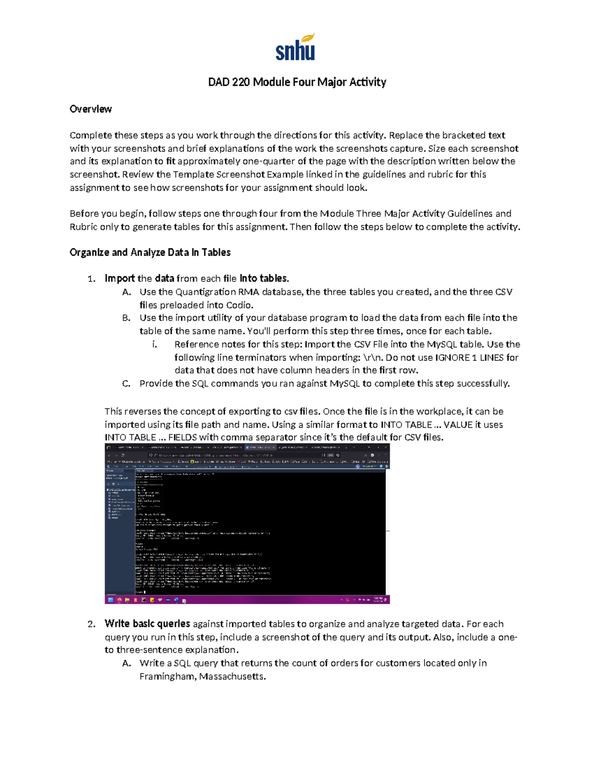DAD220 Module Four Activity - DAD 220 Module Four Major Activity Overview Complete these steps ...