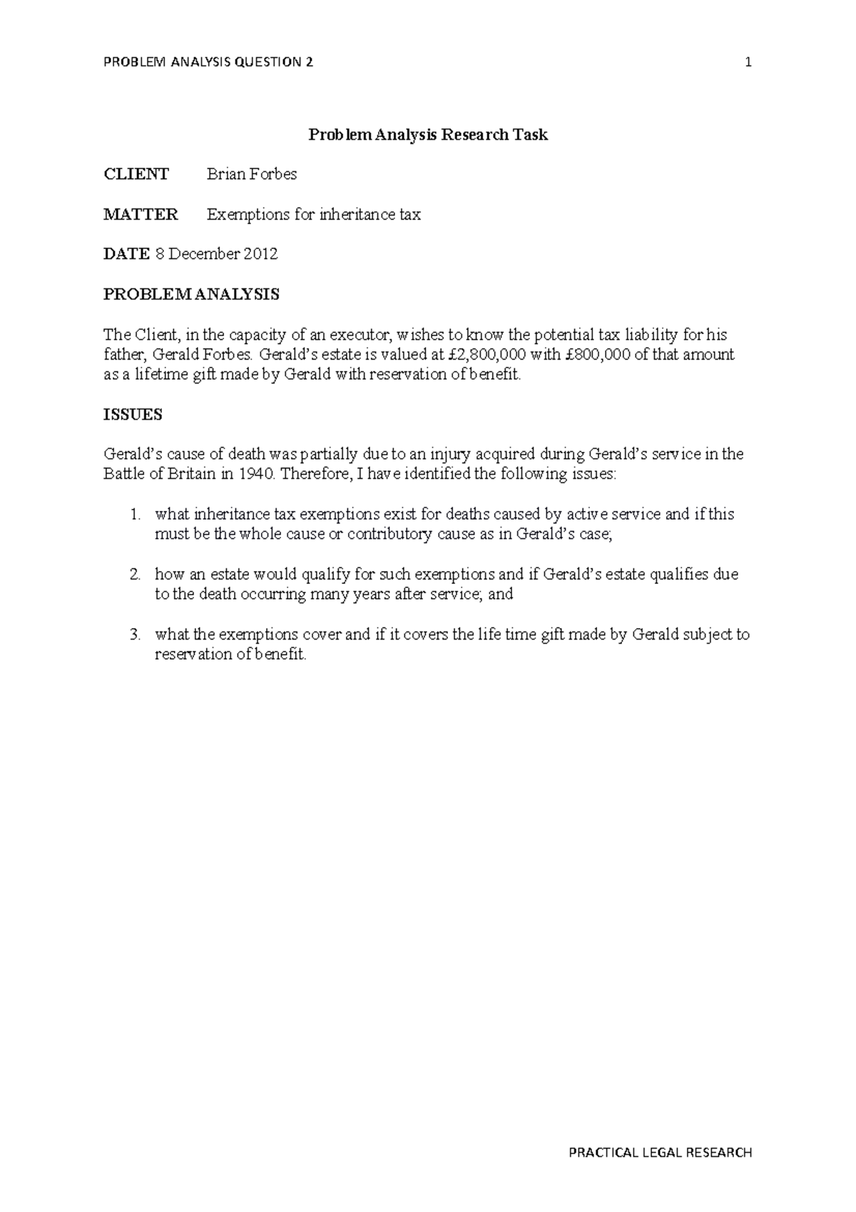 Problem Analysis Research Task - PROBLEM ANALYSIS QUESTION 2 1 Problem ...