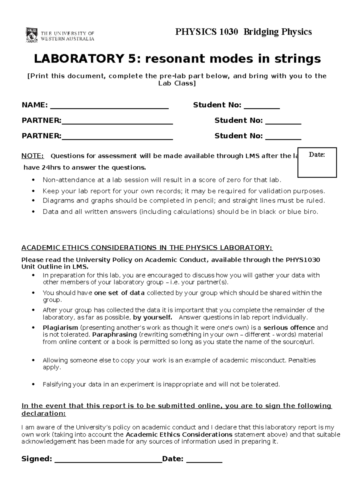 Lab 5 - LABORATORY 5: resonant modes in strings ####### [Print this document, complete the pre ...