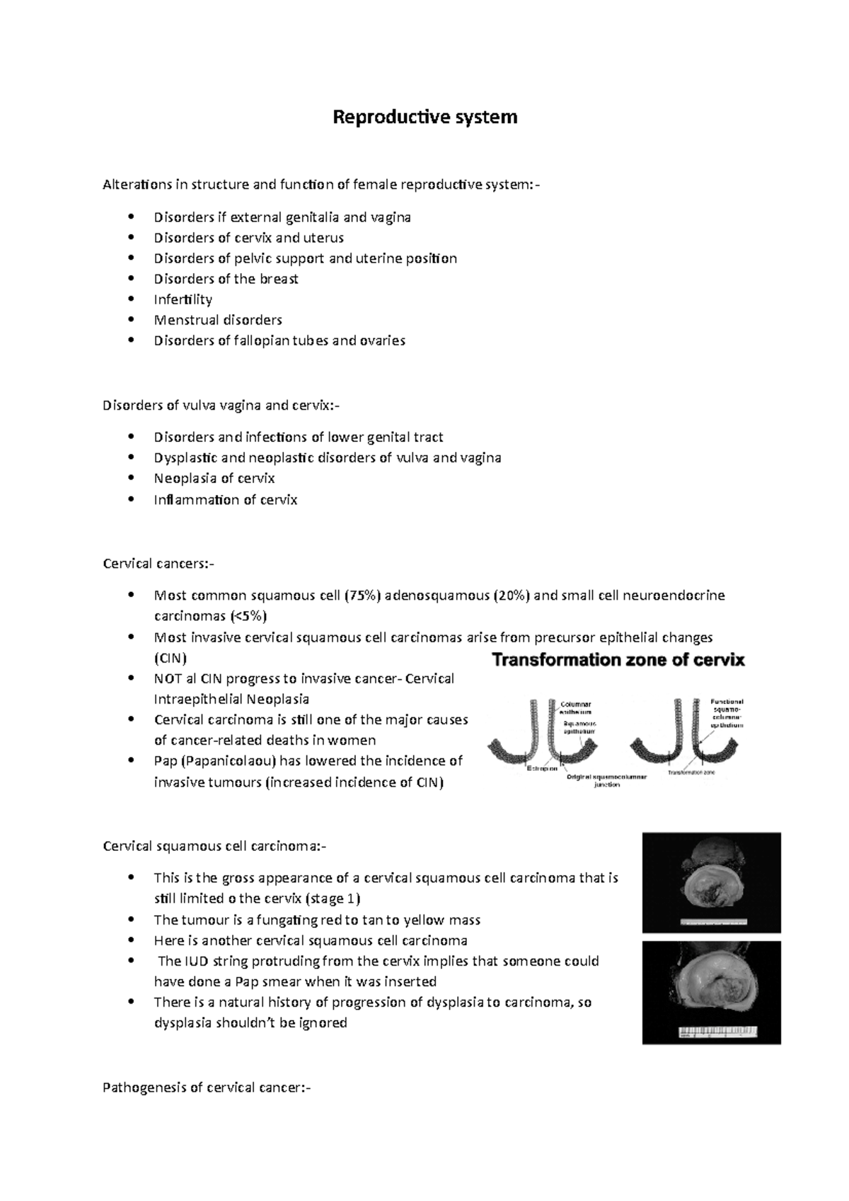 lecture 8 notes - Reproductive system Alterations in structure and ...