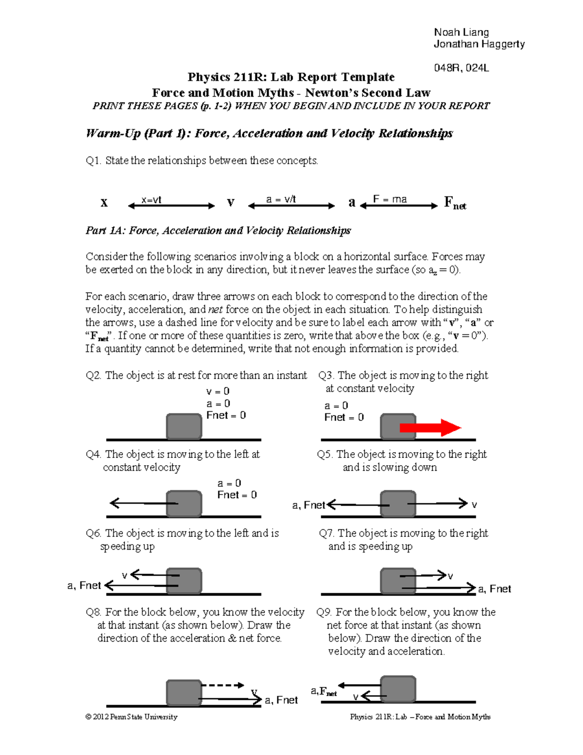 Lab03 Newtons Second Law Forces Capstone - Physics 211R: Lab Report ...