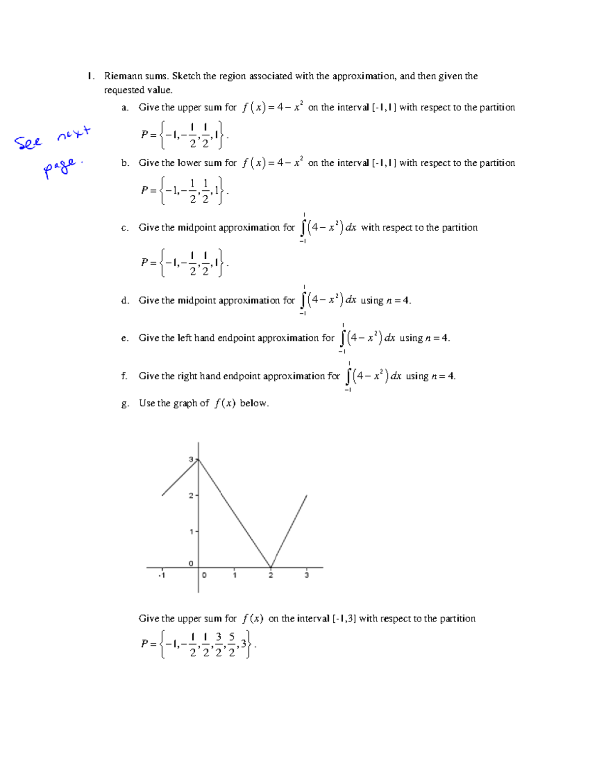 Calculus Integration Practice Answers - 1. R re Riemann sums equested ...