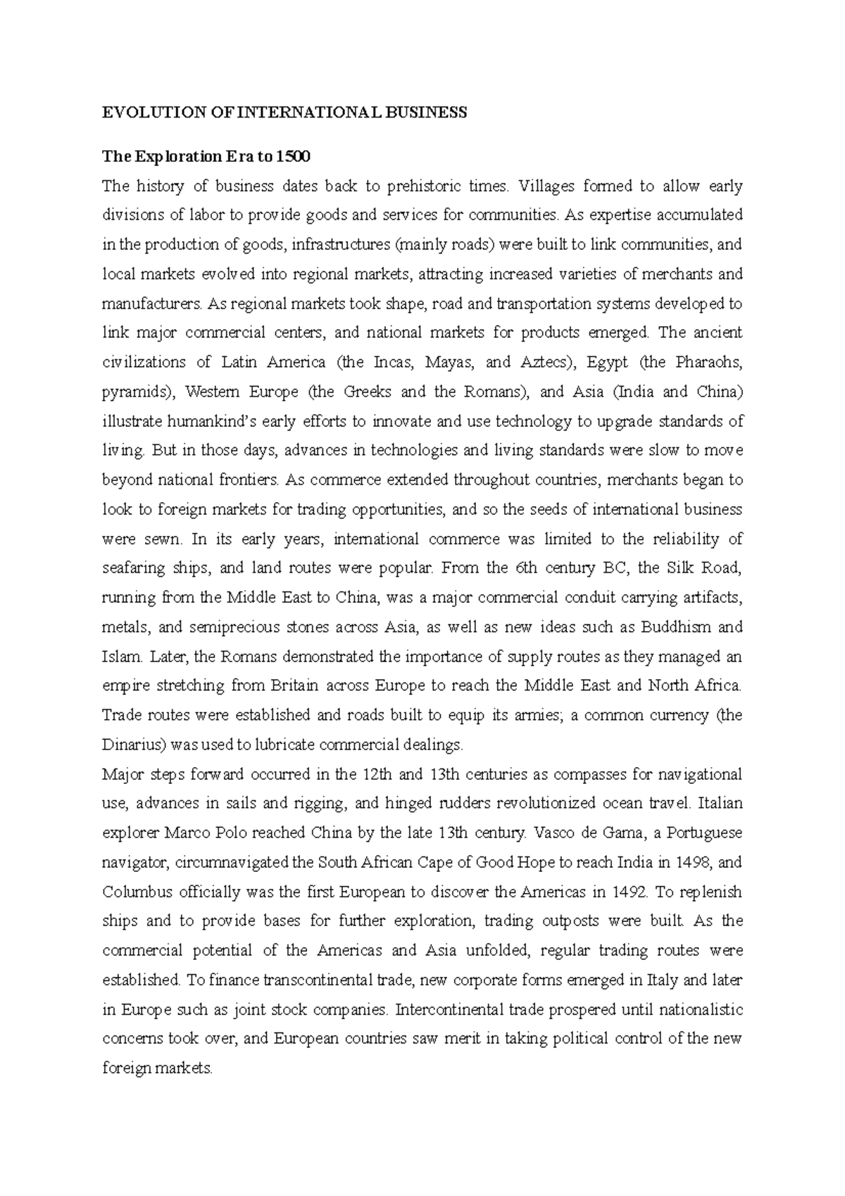 BBM 2 Evolution OF International Business - EVOLUTION OF INTERNATIONAL ...