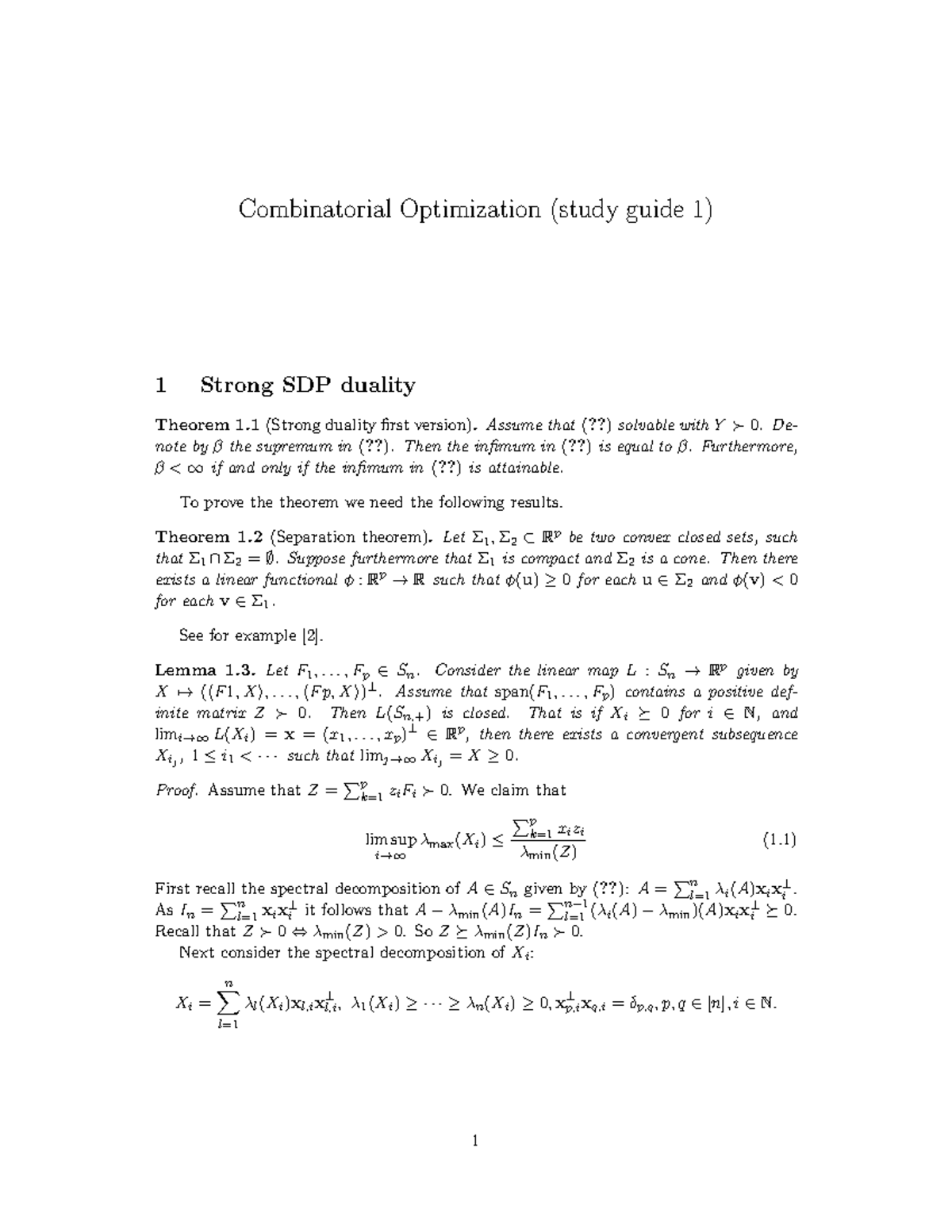 Studyguide 2 - Combinatorial Optimization - Combinatorial Optimization (study guide 1) 1 Strong ...