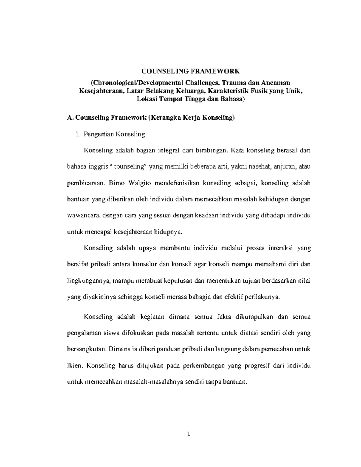 Counseling Framework - Dasar-dasar Konseling Kumunitas - COUNSELING ...