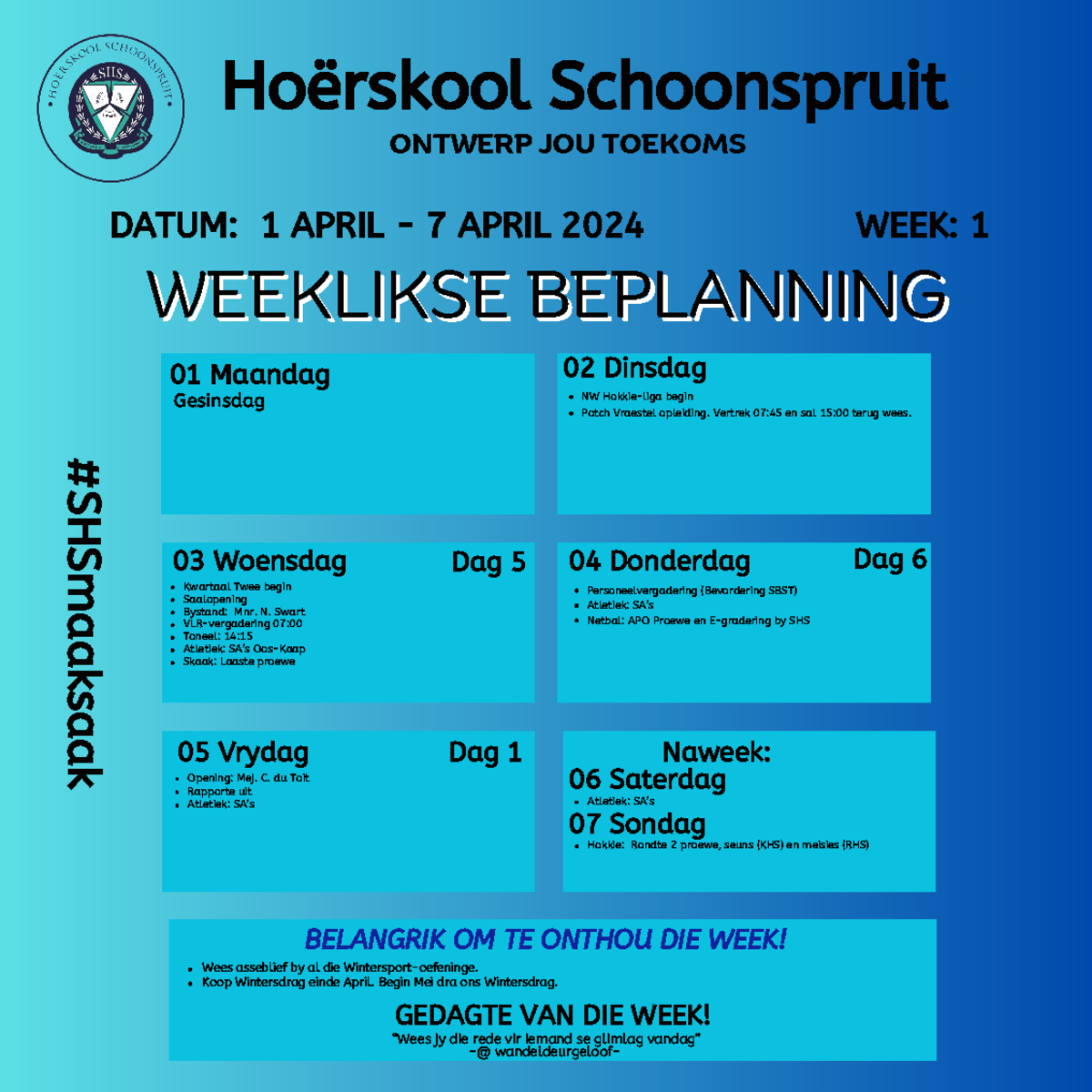 Week 1 Kwartaal 2 - WEEKLIKSE BEPLANNINGWEEKLIKSE BEPLANNING GEDAGTE ...