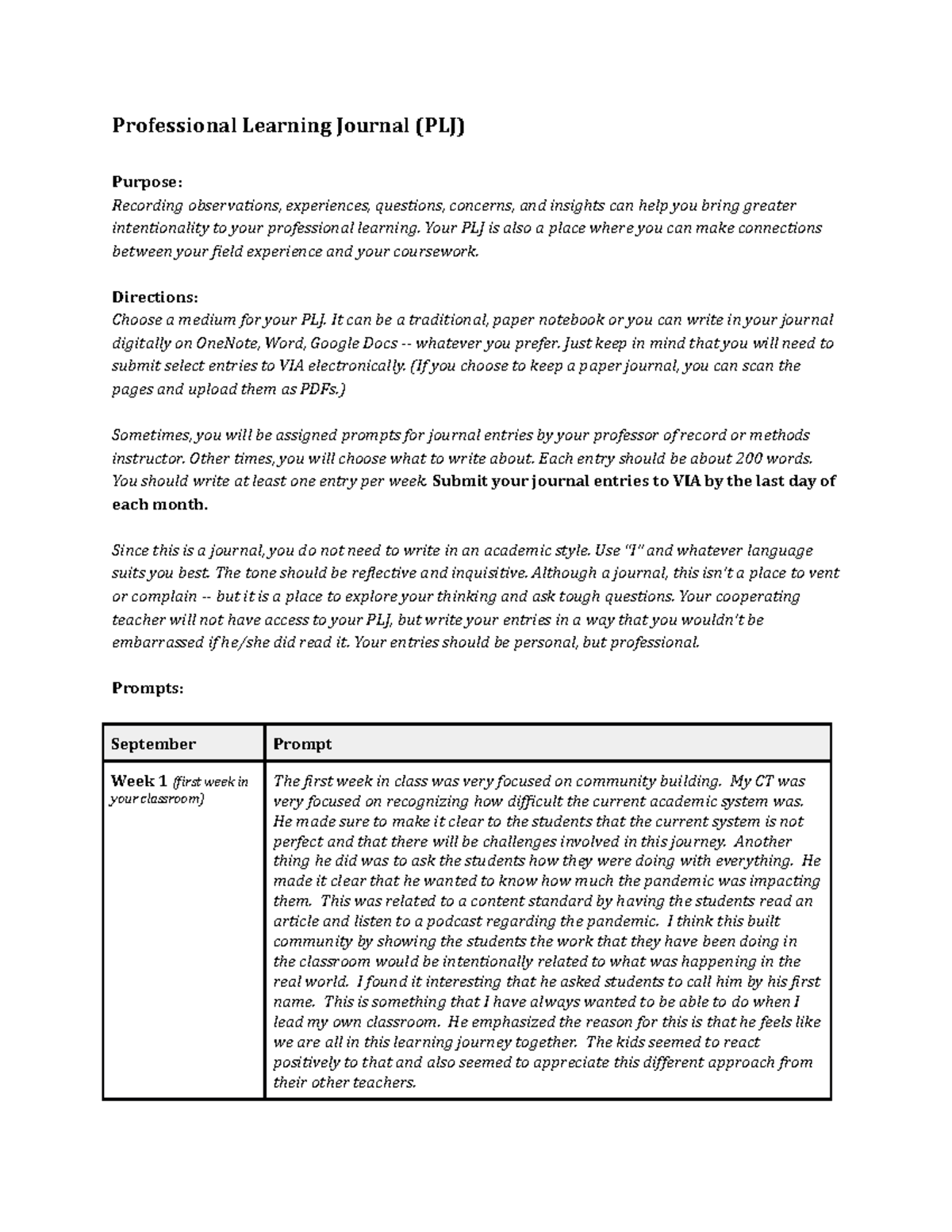 Filed Journal - Grade: A - Professional Learning Journal (PLJ) Purpose ...