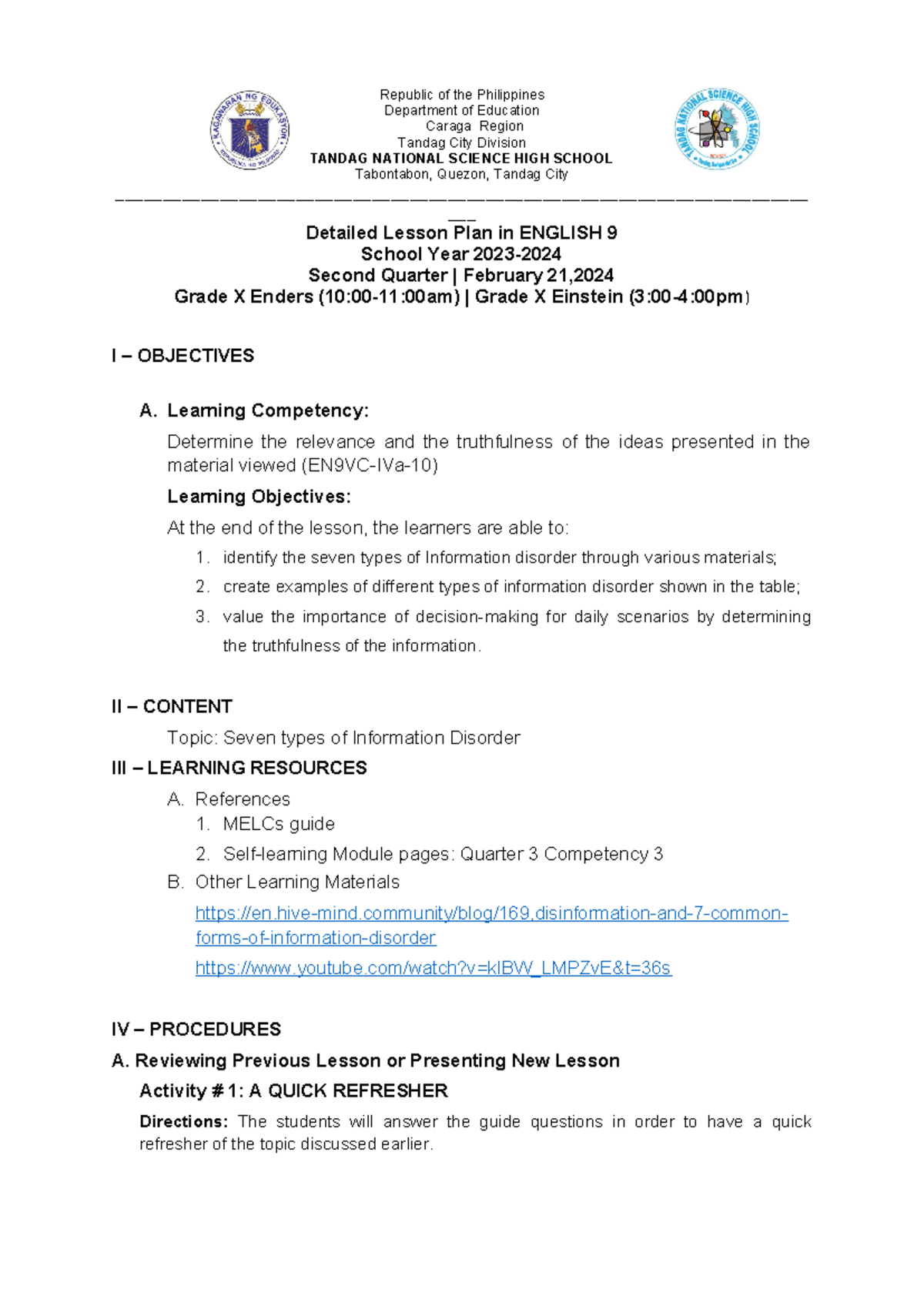 C2 - Determine the relevance and the truthfulness of the ideas ...