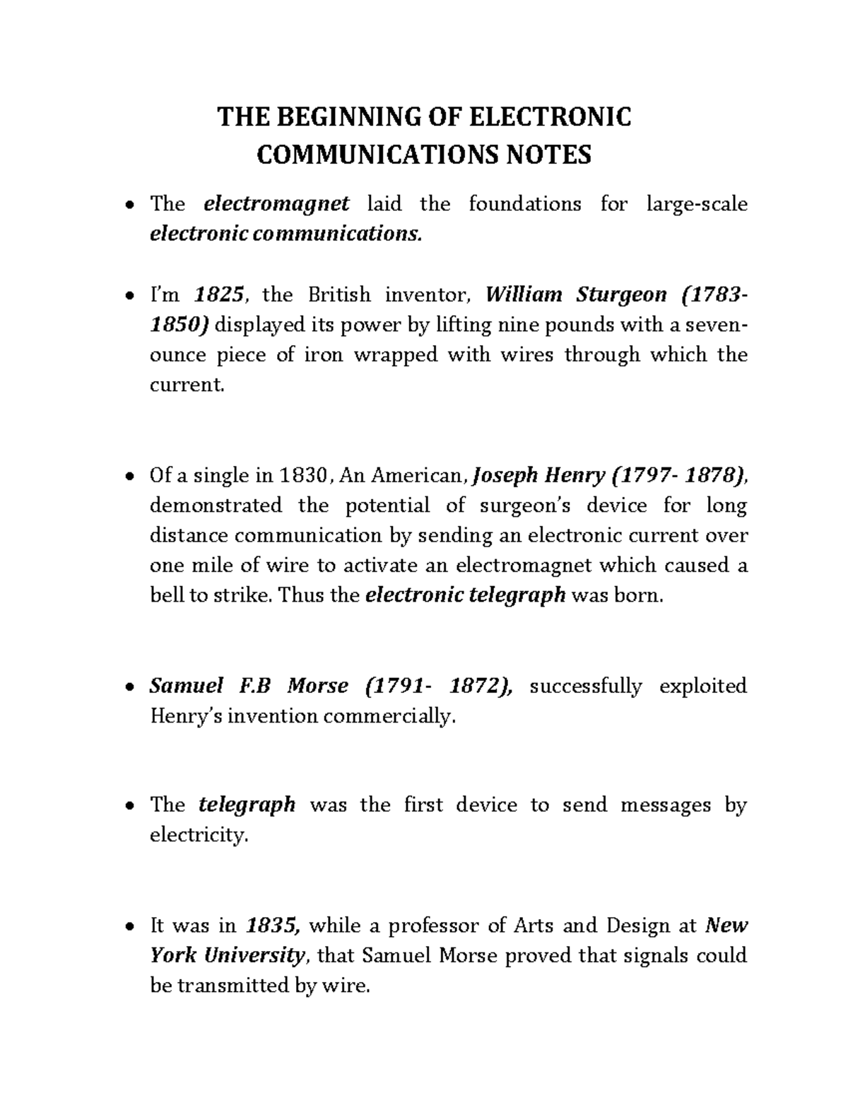The Beginning of Electronic Communications - Bs Physics - Studocu
