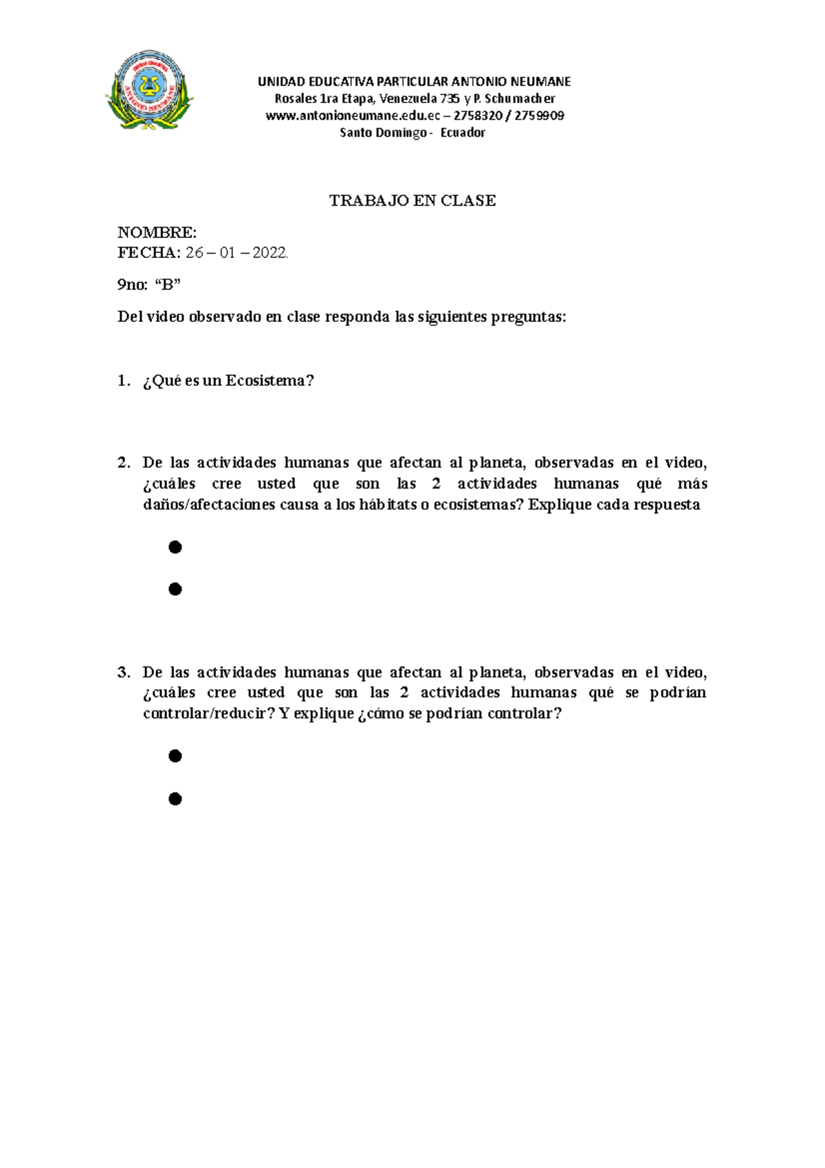 Bruce Willie SOSA Galarza - Trabajo EN Clase 9no B 26012022 - UNIDAD ...