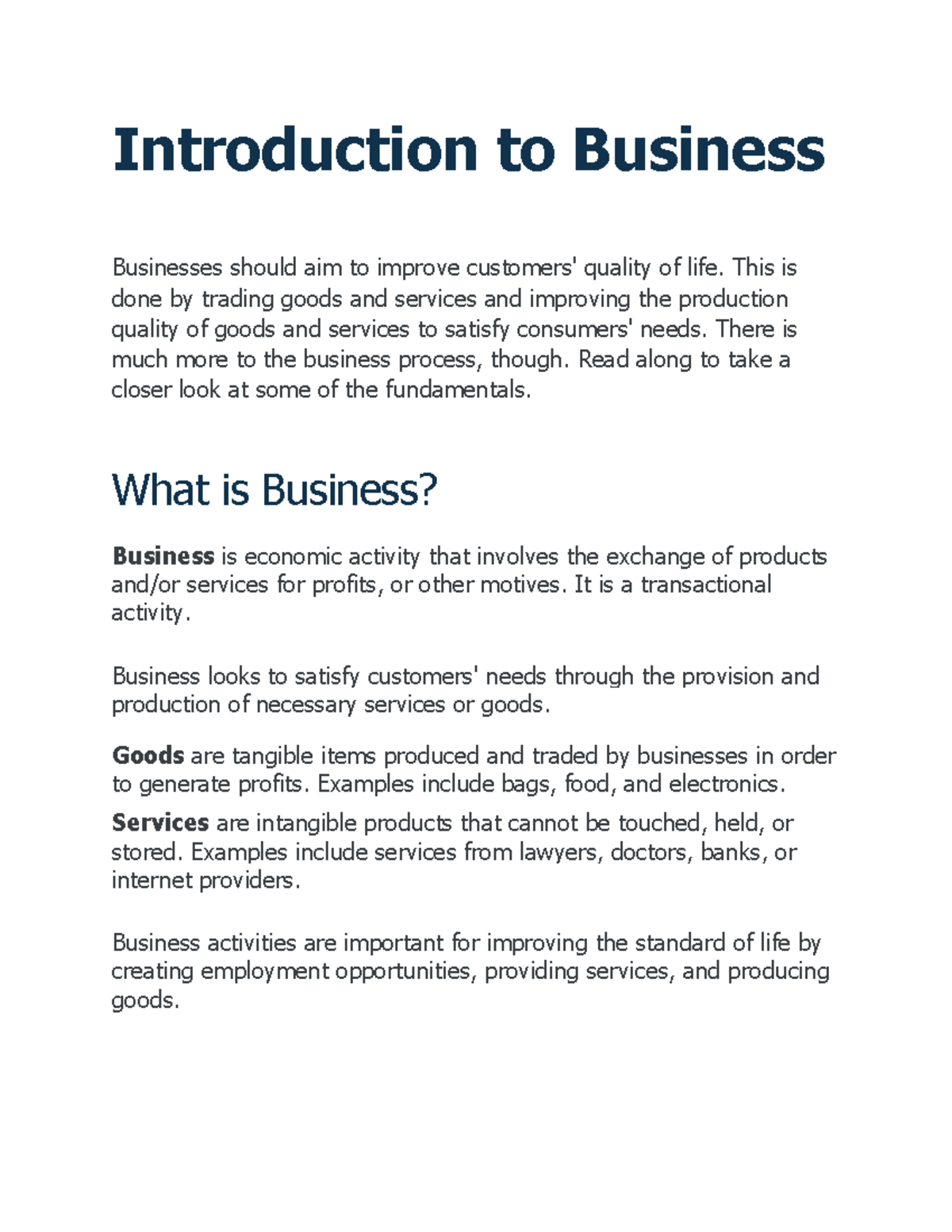 7. Introduction to Business - Introduction to Business Businesses ...