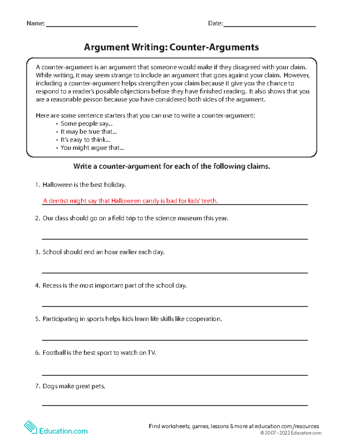Argument writing counter arguments - Copyright © 2017 Education LLC All ...