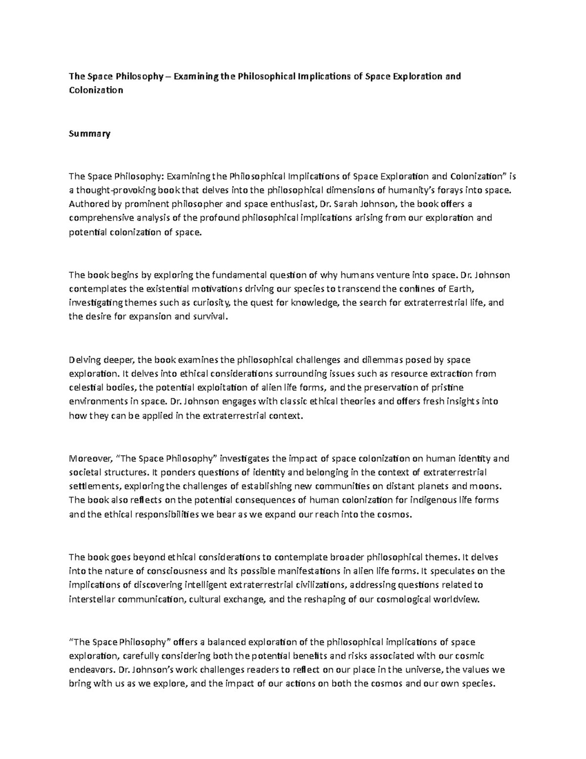 The Space Philosophy – Examining the Philosophical Implications of ...