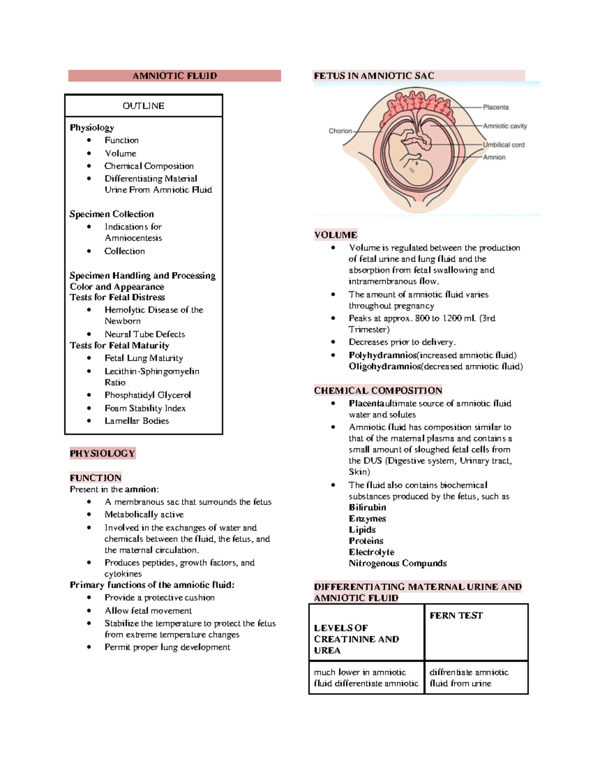 Amniotic Fluid Transes Pstmls - AMNIOTIC FLUID OUTLINE Physiology ...