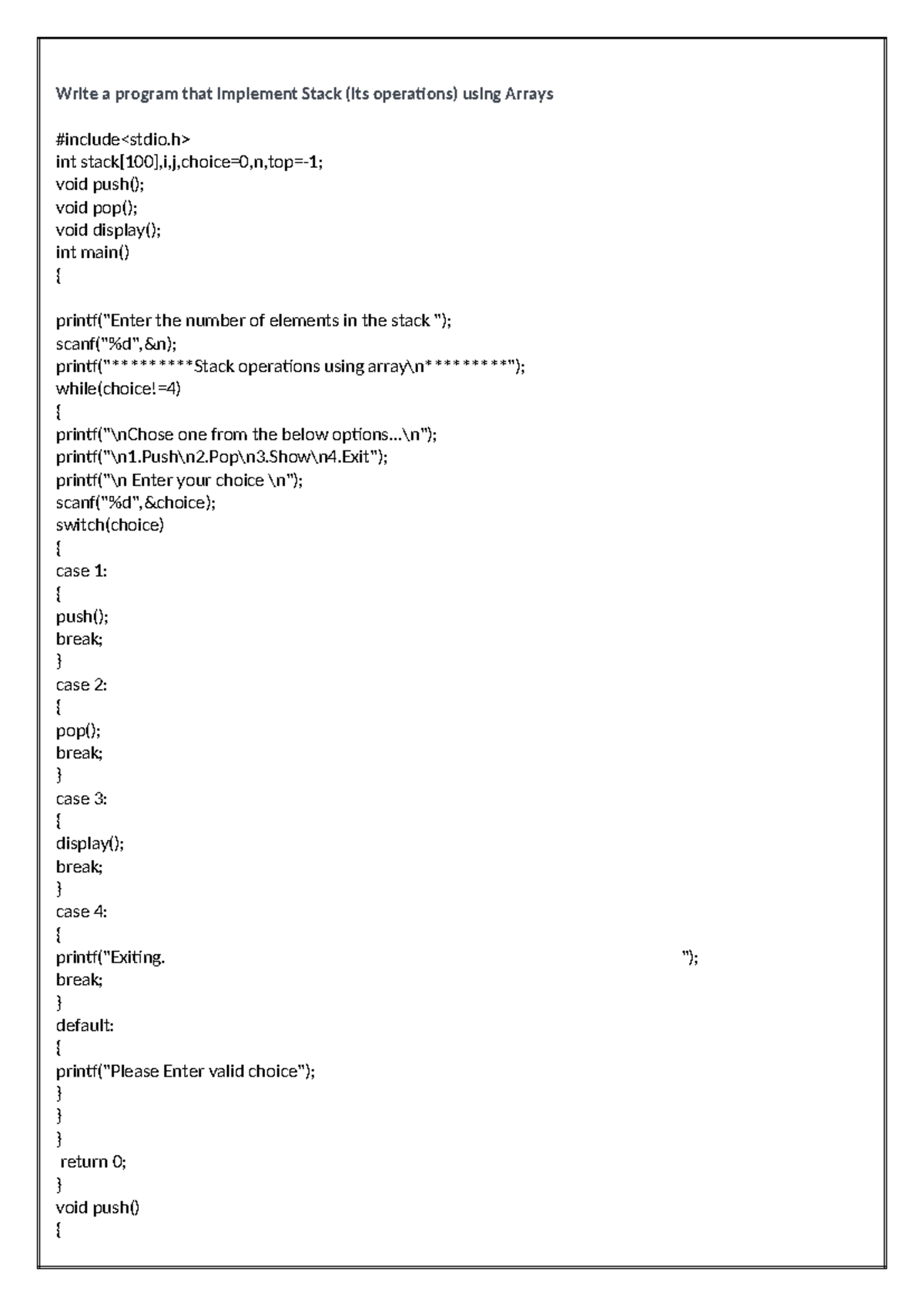 DSS practicals 1-3 - lab - Write a program that implement Stack (its ...