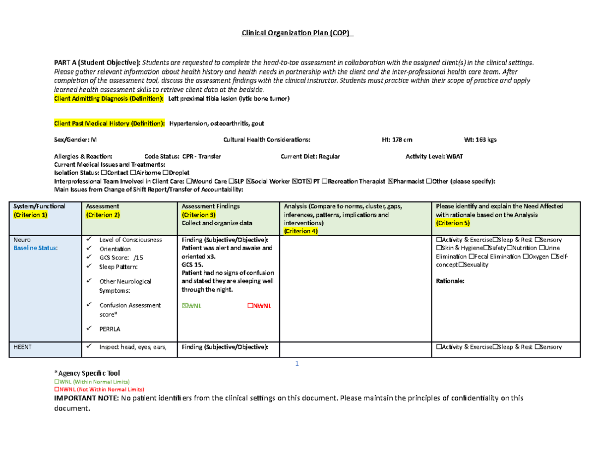 COP Week 8 - COP Week 7 - Clinical Organization Plan (COP) PART A ...