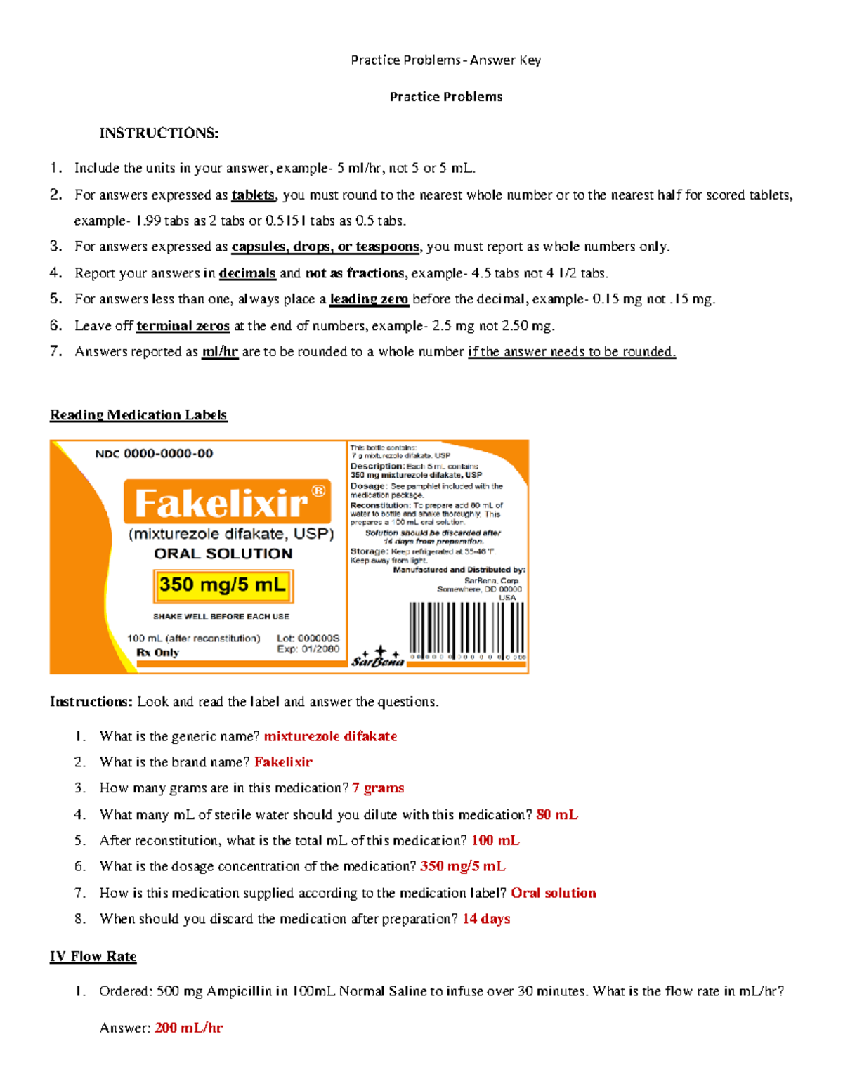 Various Practice Problems- Answer Key-1-1 - Practice Problems- Answer ...