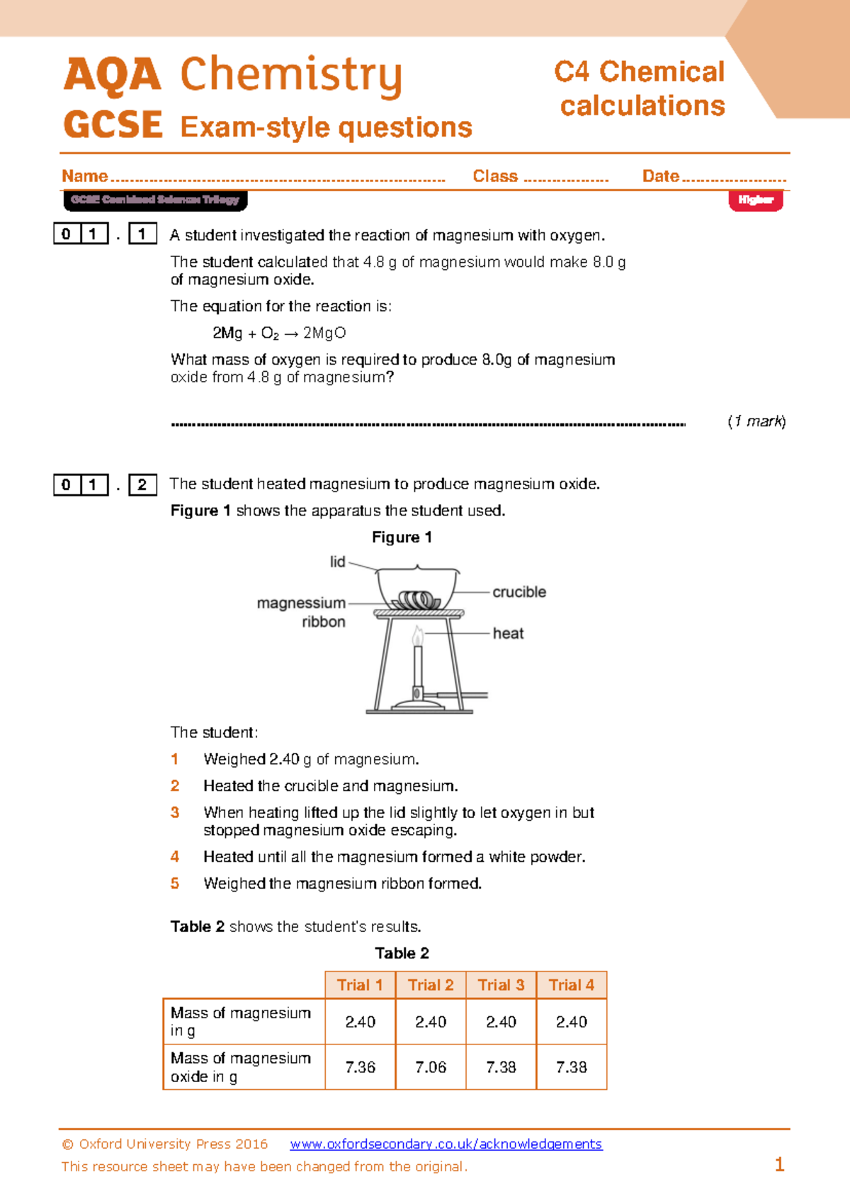 Gcse quantitative qp - calculations Exam-style questions Name - Studocu