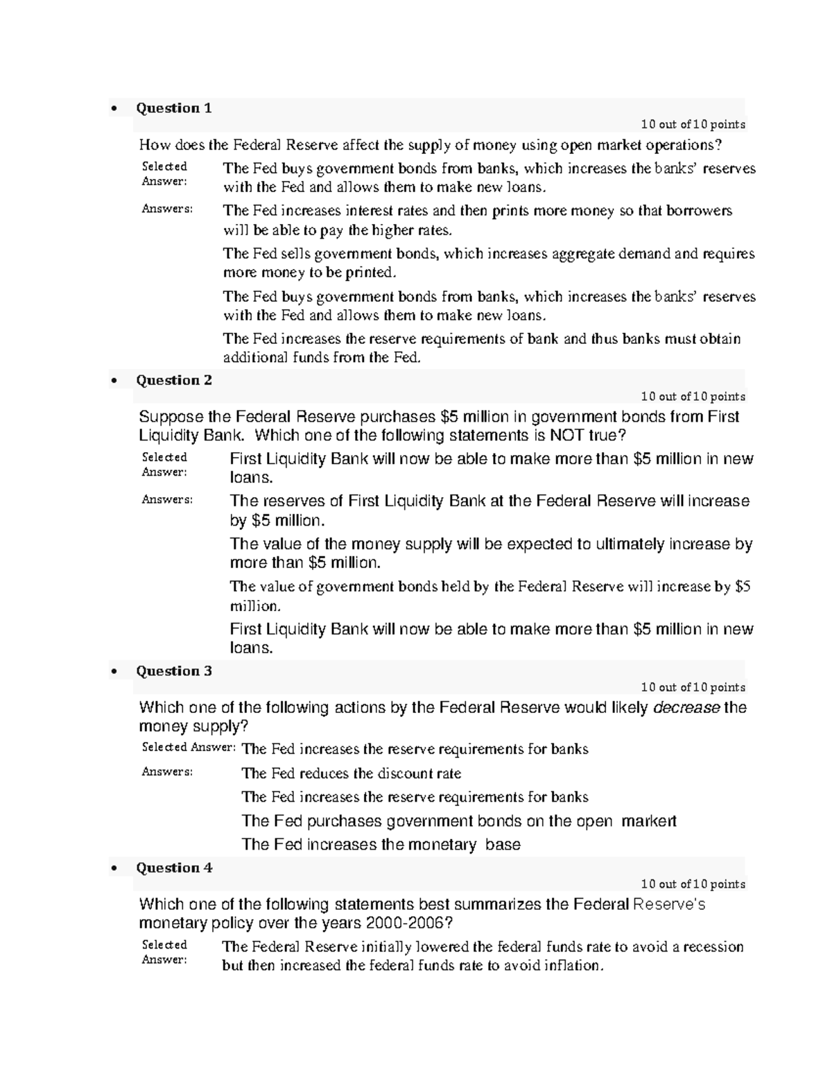 Econ 1101 Quiz 9 - This quiz covers chapter 12. - • Question 1 10 out ...
