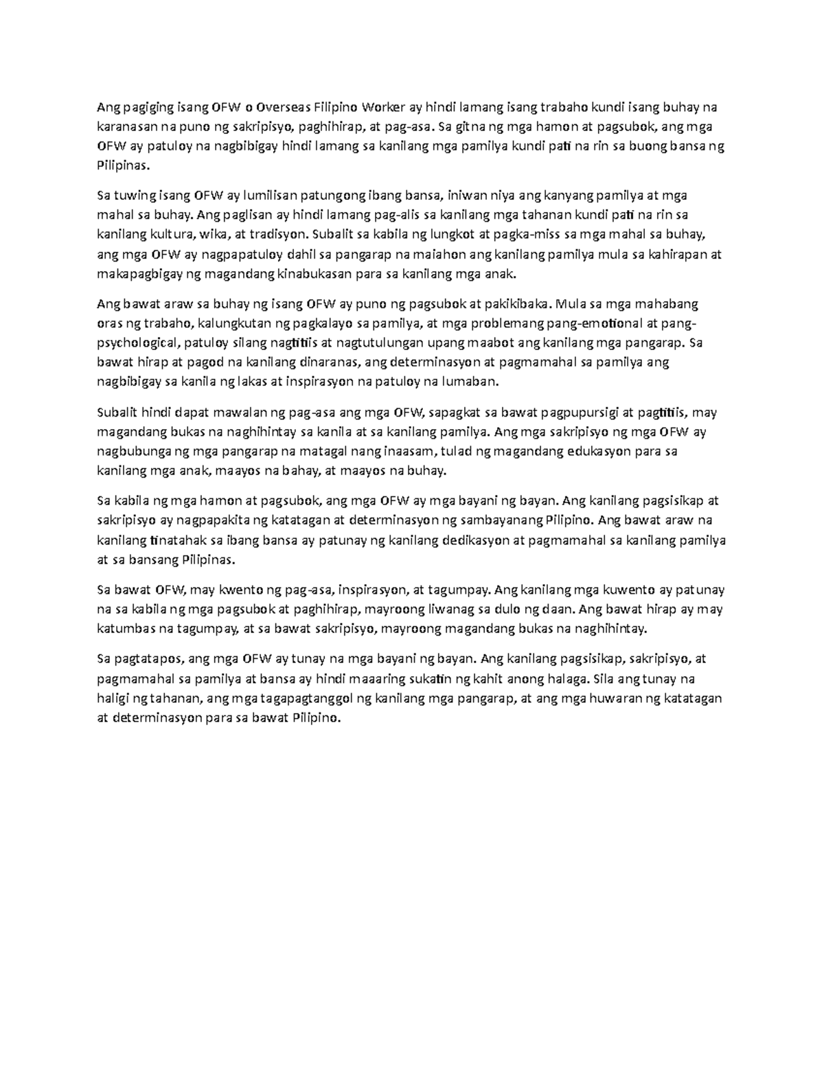 Ofw - ofw sanaysay - Ang pagiging isang OFW o Overseas Filipino Worker ...