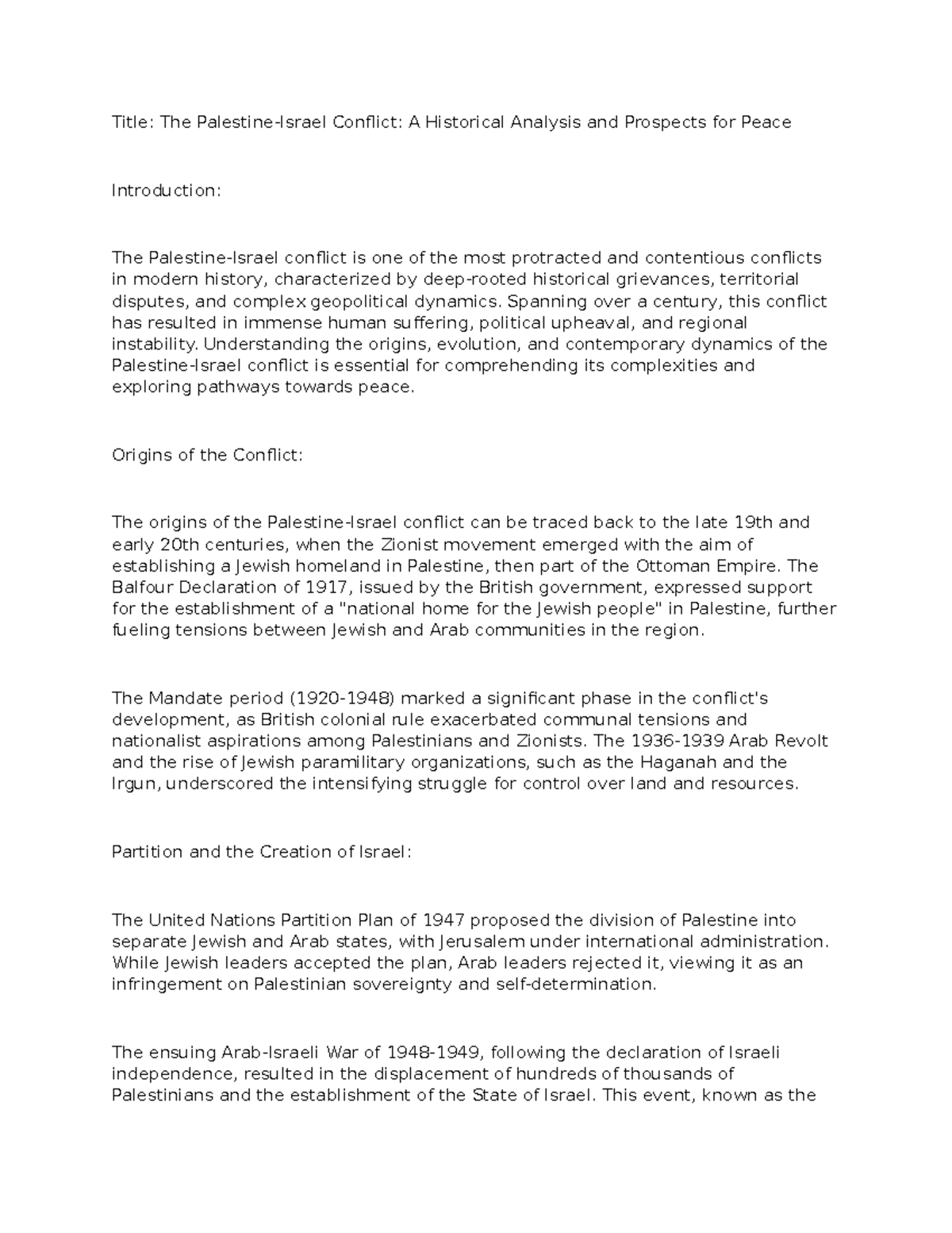 essay on palestine and israel war - Title: The Palestine-Israel ...