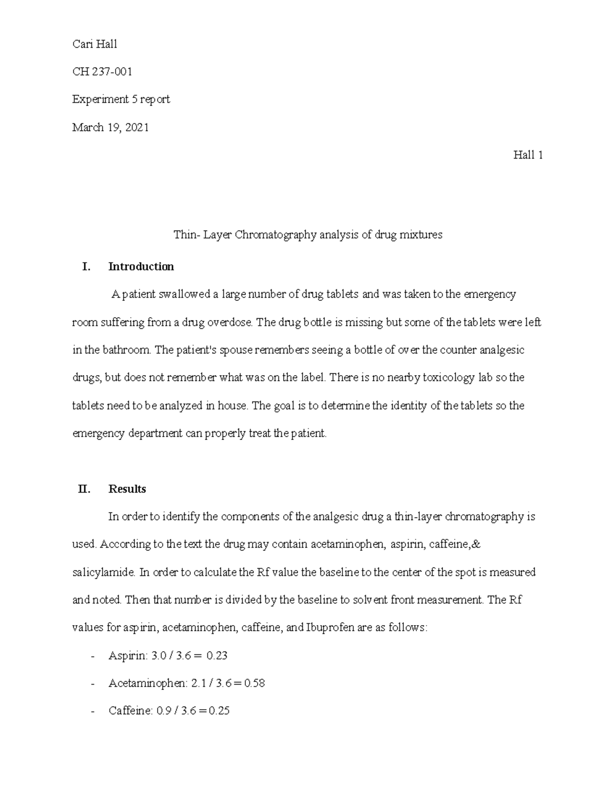 Experiment 5 - Experiment 5 - CH 237- Experiment 5 report March 19 ...