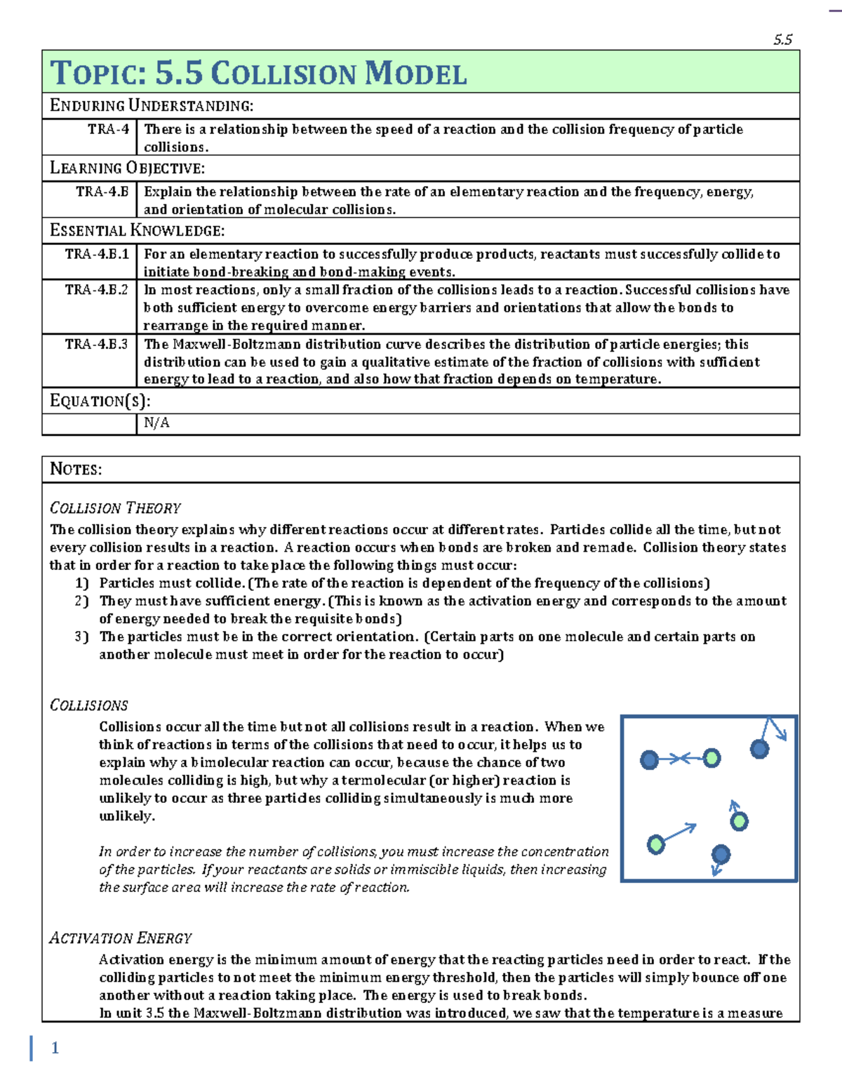 5.5 Collision Model - TOPIC: 5. 5 COLLISION MODEL ENDURING UNDERSTANDING: TRA- 4 There is a ...