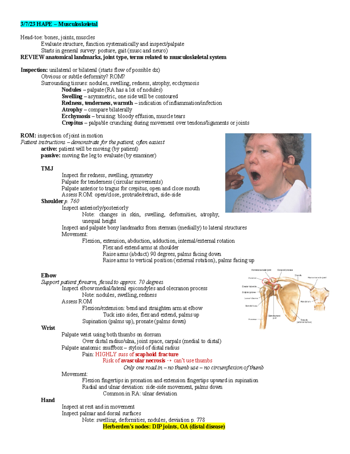 HAPE Musculoskeletal - MSK physical exam and abnormalities - 3/7/23 ...