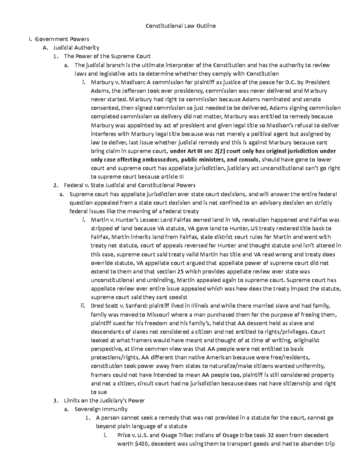 Constitutional Law-Outline - Constitutional Law Outline I. Government ...