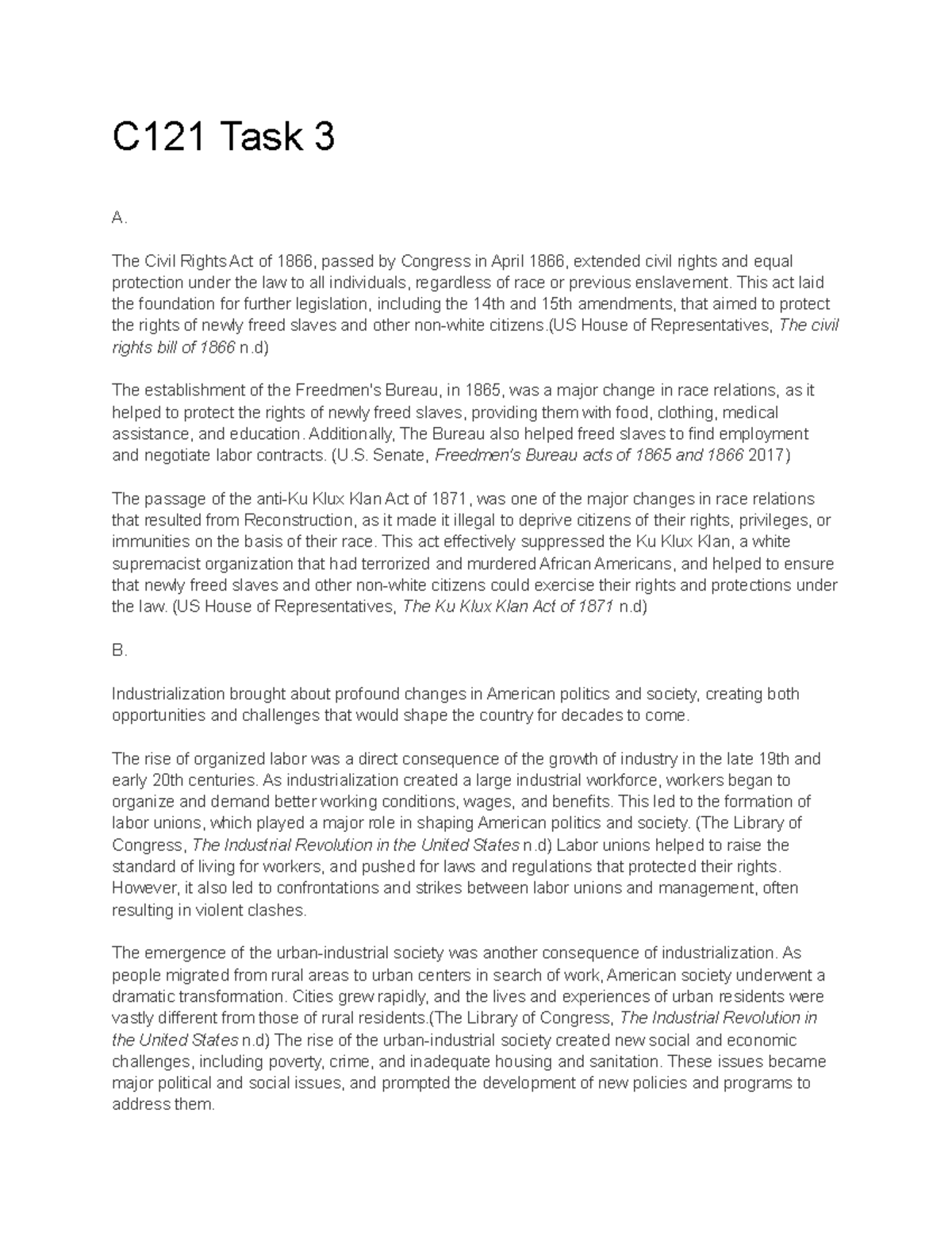 C121 task 3 - pass 1st attempt - C121 Task 3 A. The Civil Rights Act of ...