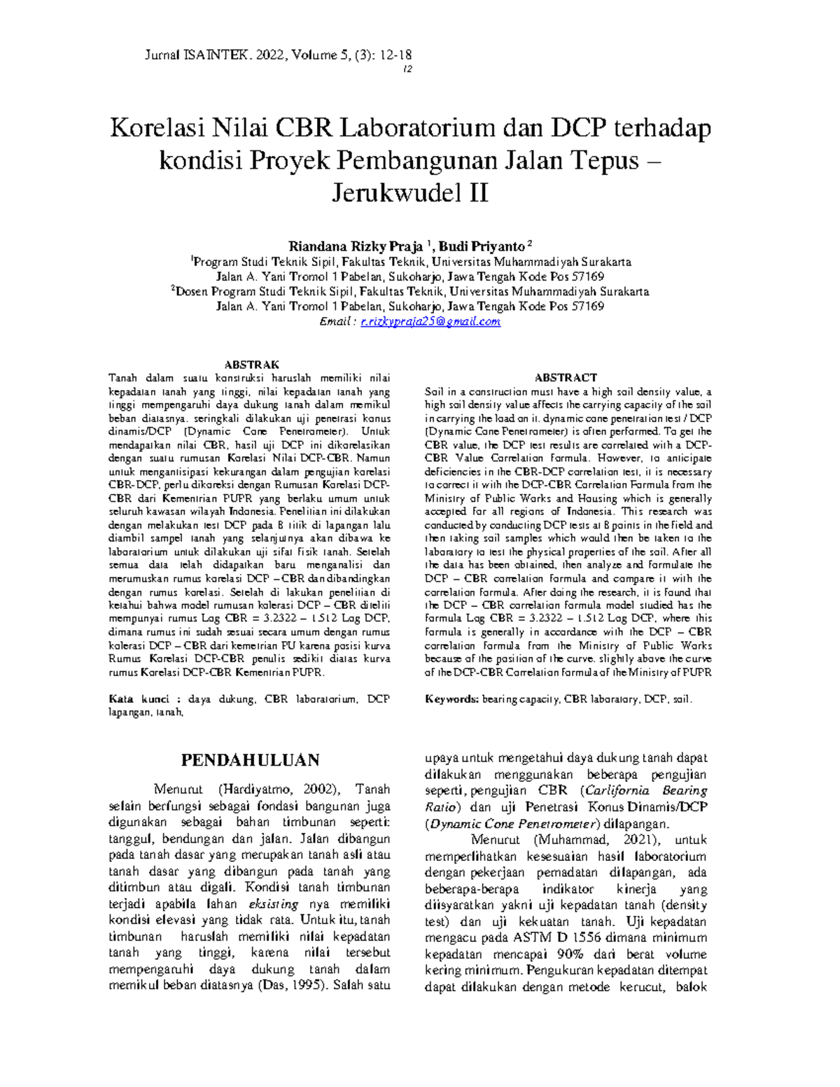 Hal+12-18 - Contoh analisa - 12 Korelasi Nilai CBR Laboratorium dan DCP terhadap kondisi Proyek ...